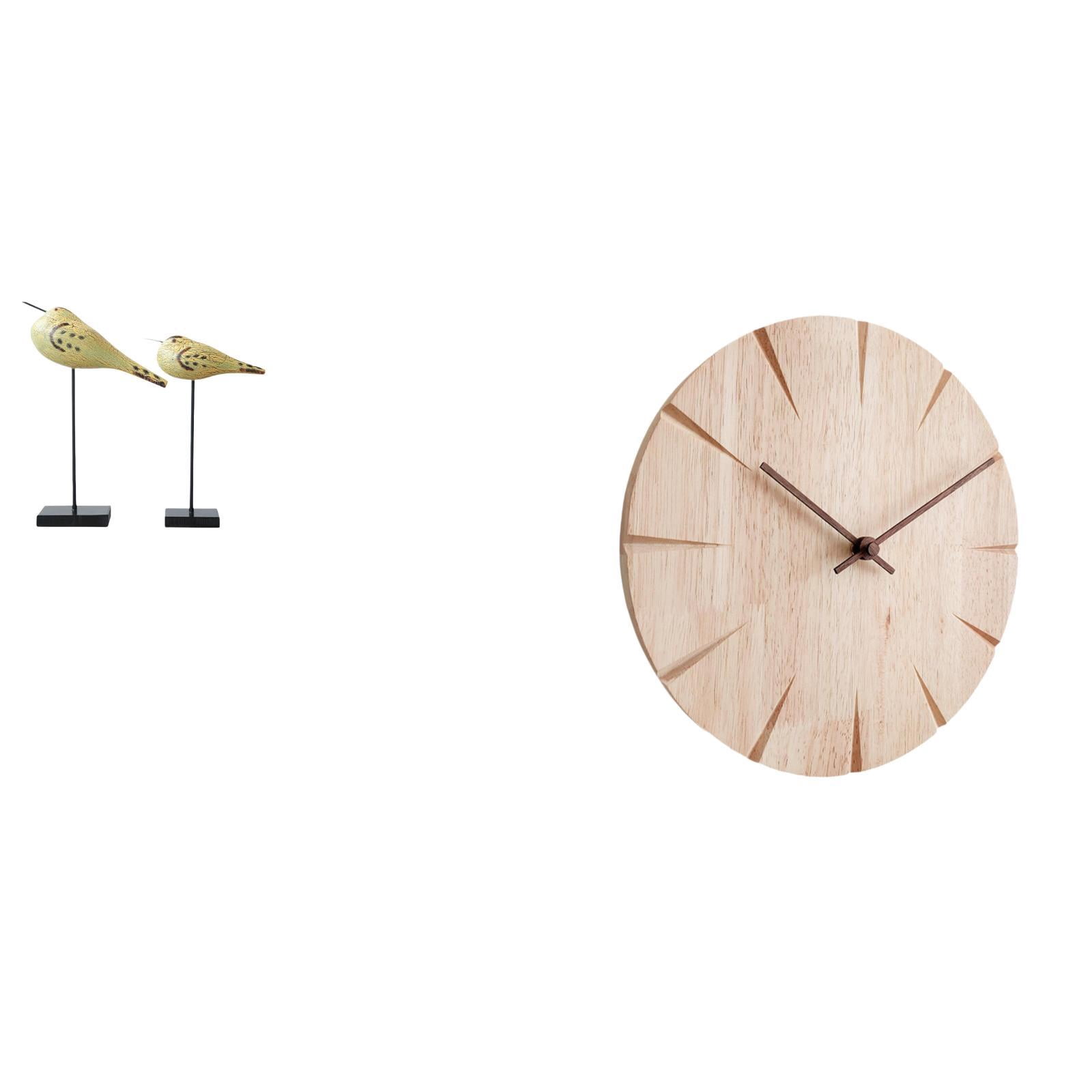 jicheng Modern Wood Bird Figurines and Creative Solid Wood Wall Clock ...