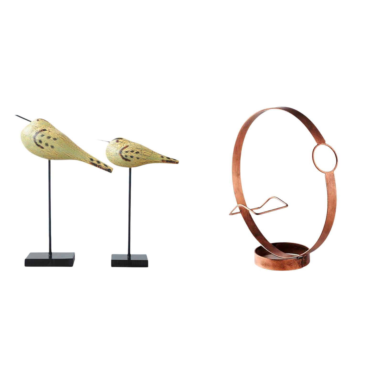 jicheng Modern Wood Bird Figurines and Iron Wine Bottle Holder ...