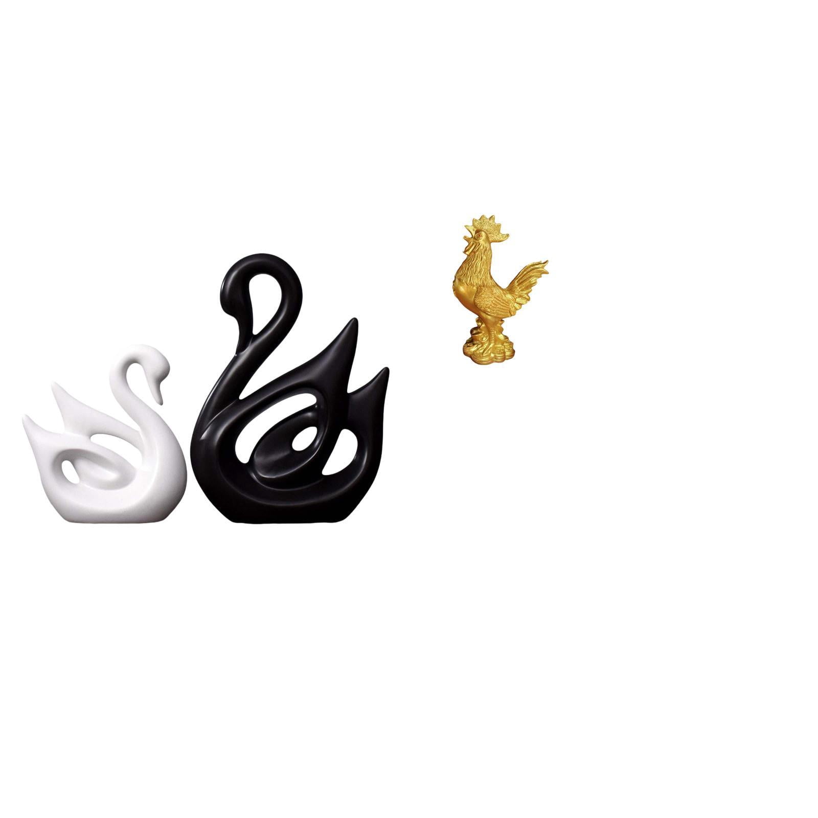 jicheng Porcelain Swan Couple Figurines Sculpture and Chicken Rooster ...