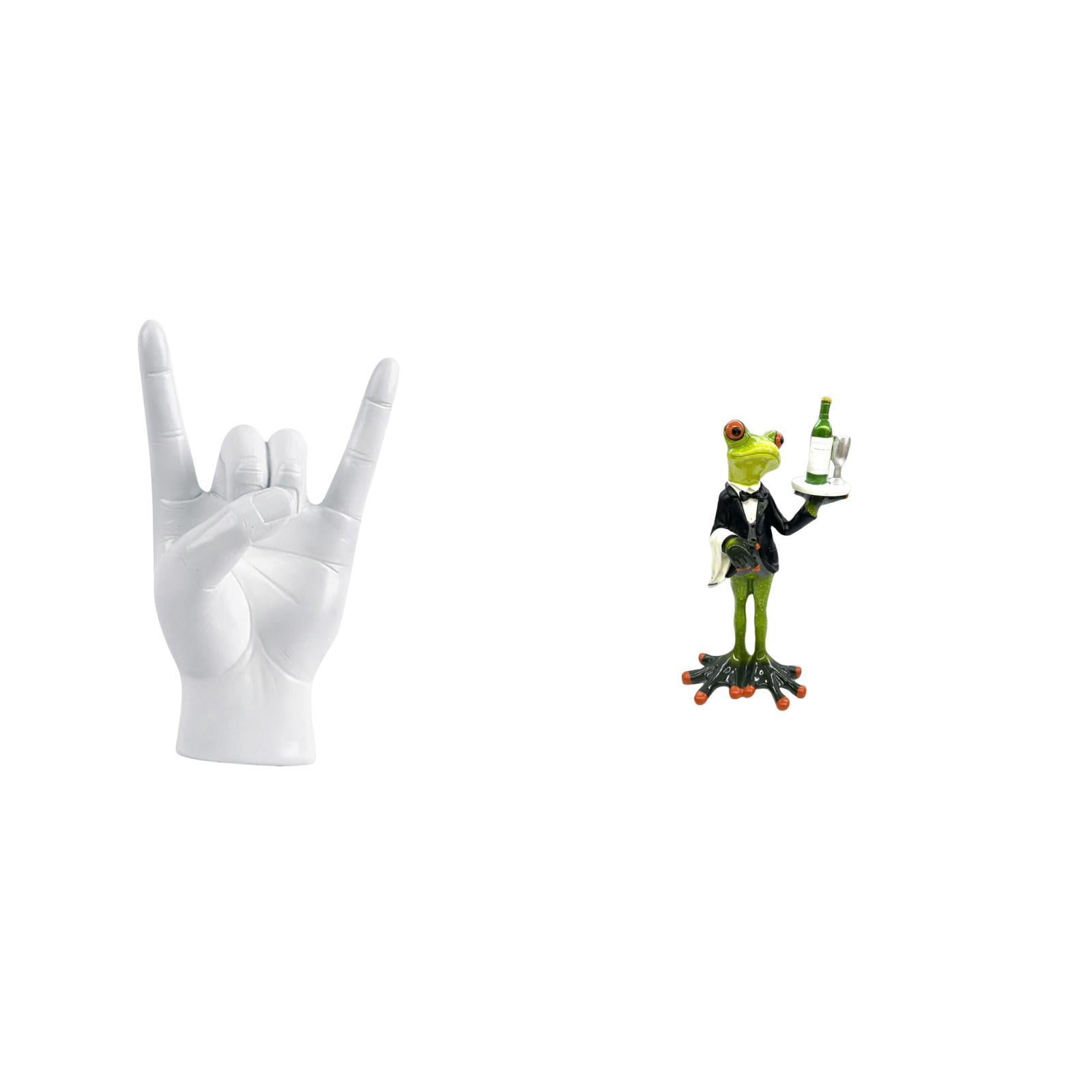 jicheng Rock Gesture Frog Waiter Statue Creative Hand Sign Animal ...