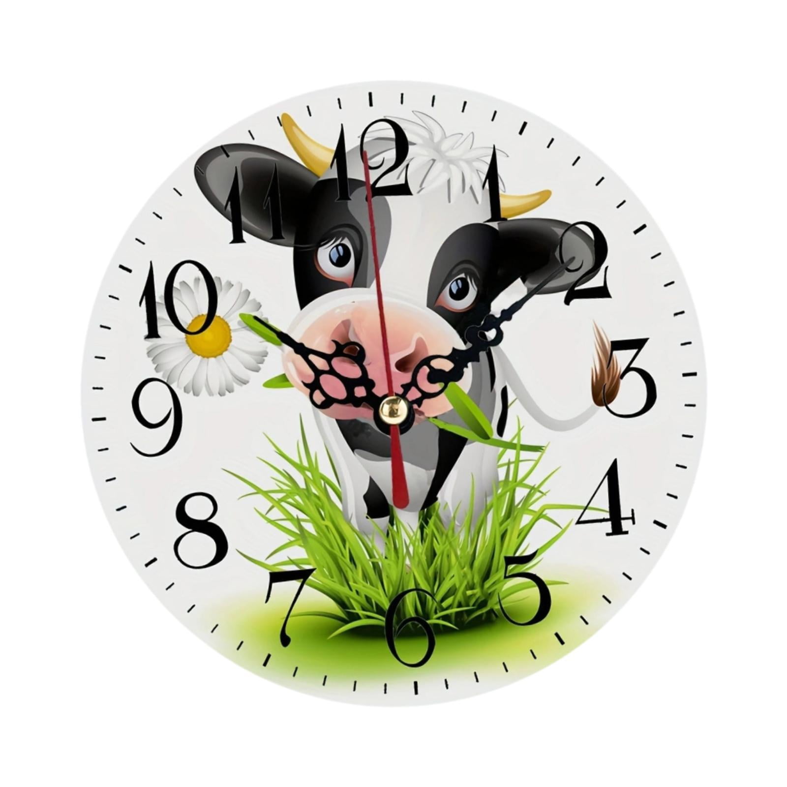 jicheng Rustic Cow Pattern Wood Wall Hanging Clock Decoration for Home ...