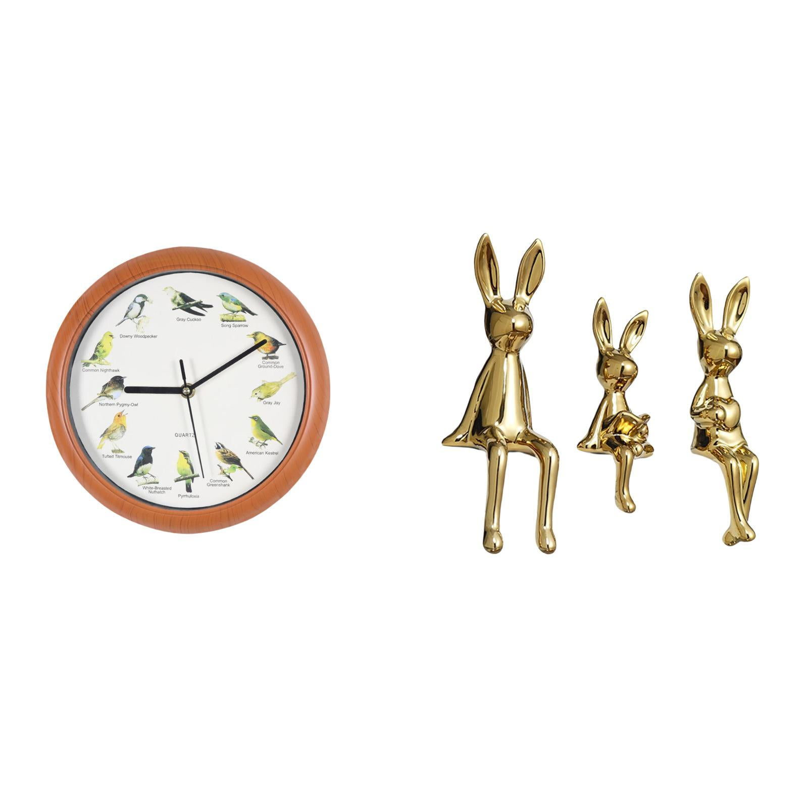 jicheng Singing Bird Wall Clock Bunny Family Figurine Statues ...