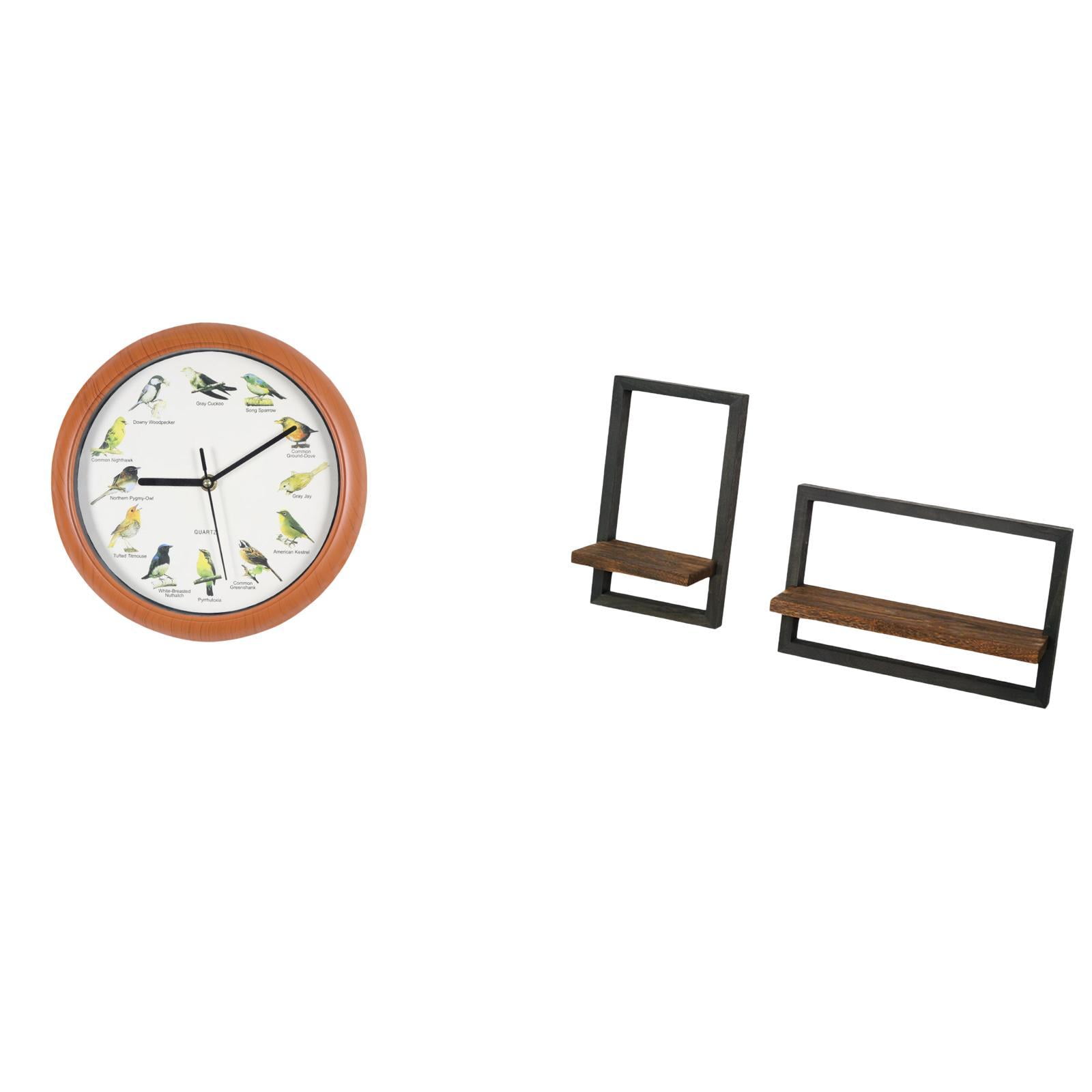 jicheng Singing Bird Wall Clock and Floating Shelves Wood Wall Shelves ...