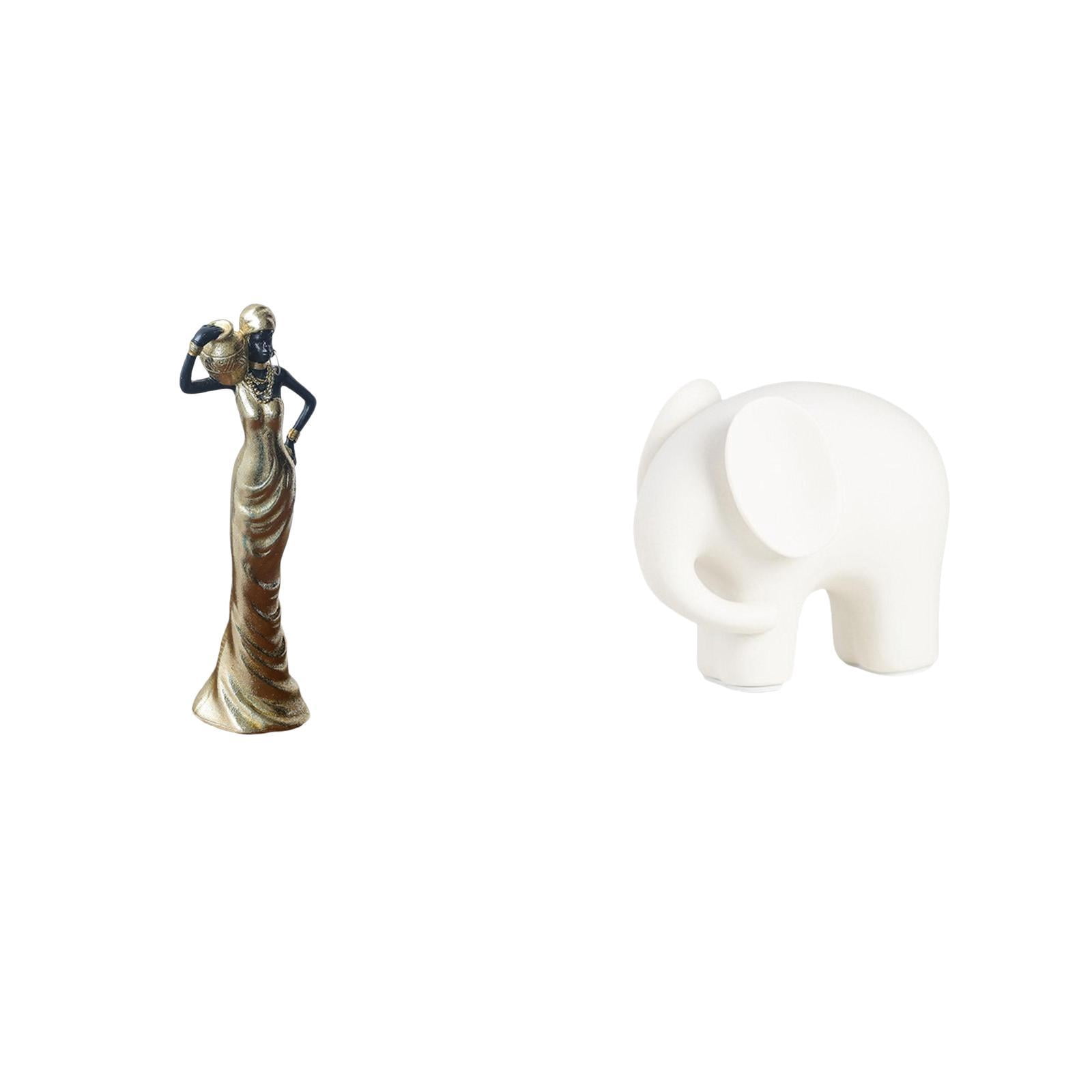 jicheng Vintage Tribal Lady and Ceramic Elephant Animal Sculpture ...