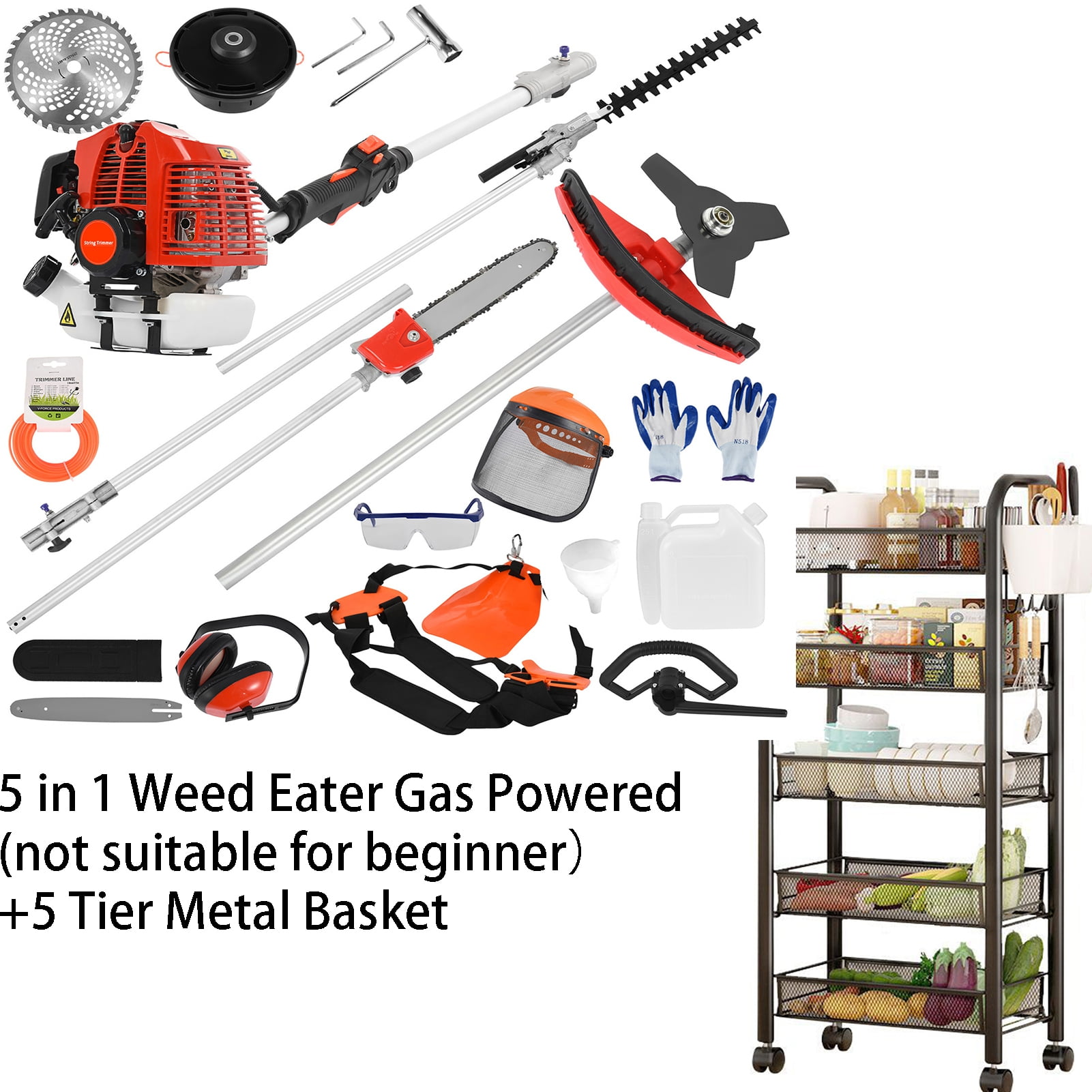 jiemuces 52cc Gas Weed Wacker, 5 in 1 Weed Eater Gas Powered, 2-Stroke ...