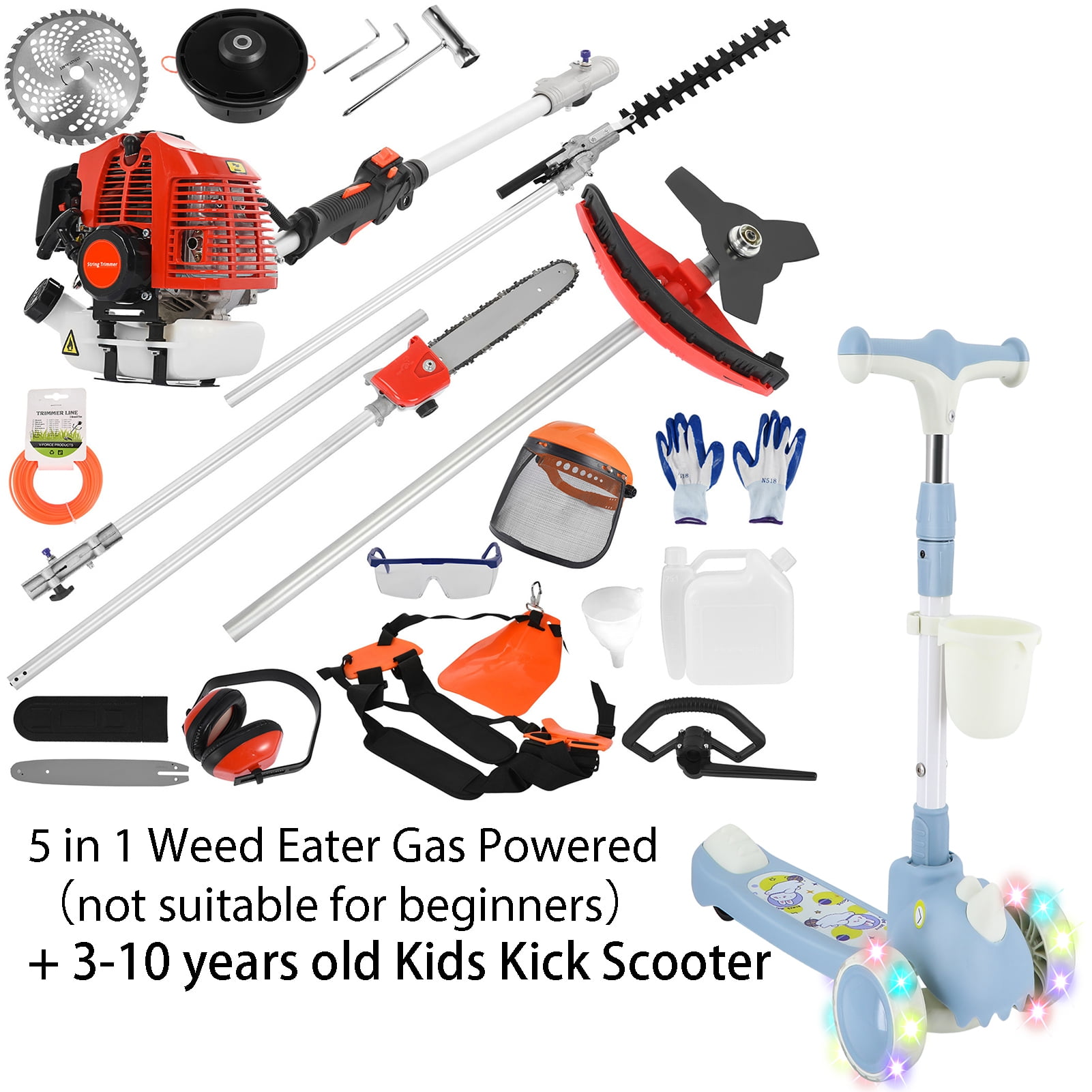 jiemuces 52cc Gas Weed Wacker, 5 in 1 Weed Eater Gas Powered, 2-Stroke ...