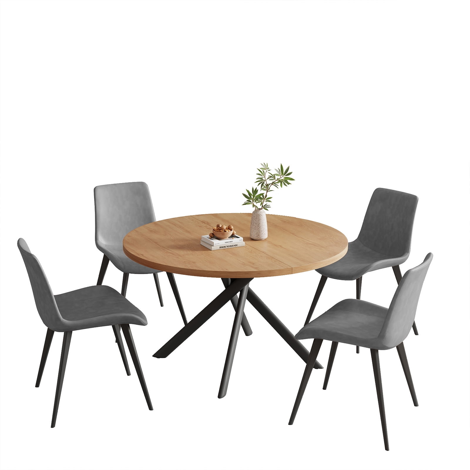 jiexi 45.3" Round Dining Table Set, Mid Century Modern Round Dining ...
