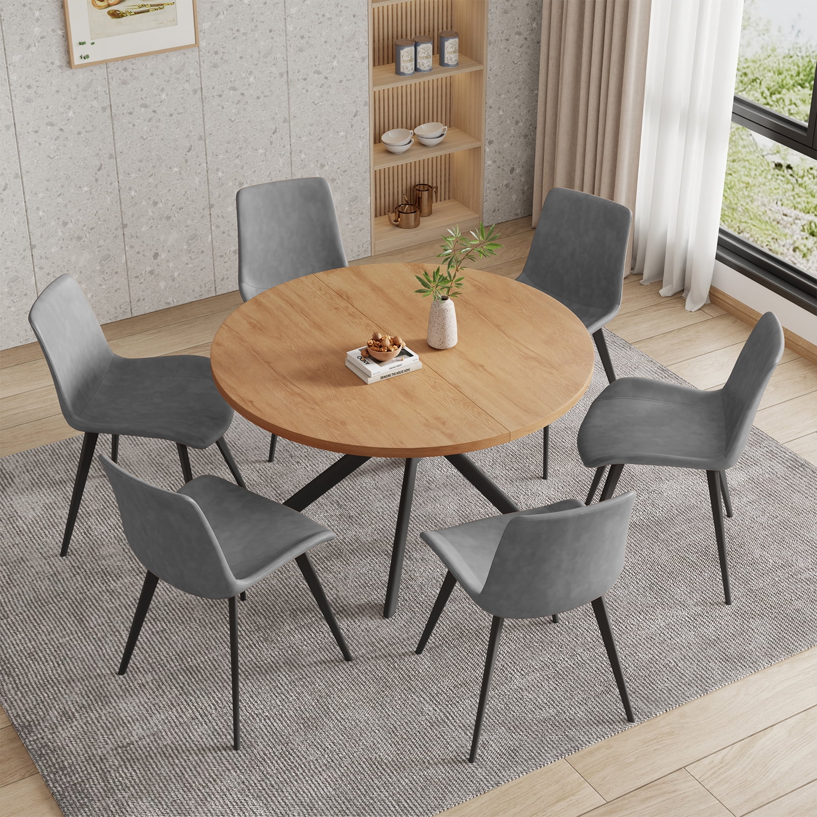 jiexi 45.3" Round Dining Table Set, Mid Century Modern Round Dining ...