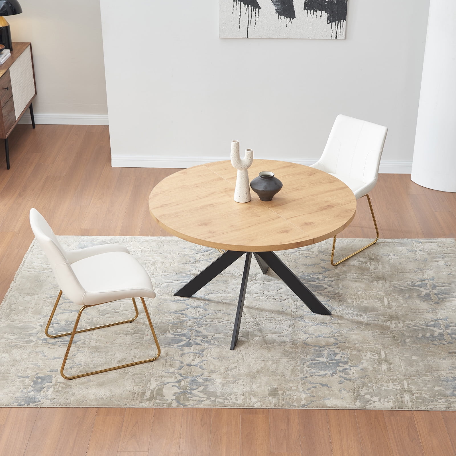 jiexi 46.4" Round Dining Table Set, Mid Century Modern Round Dining ...