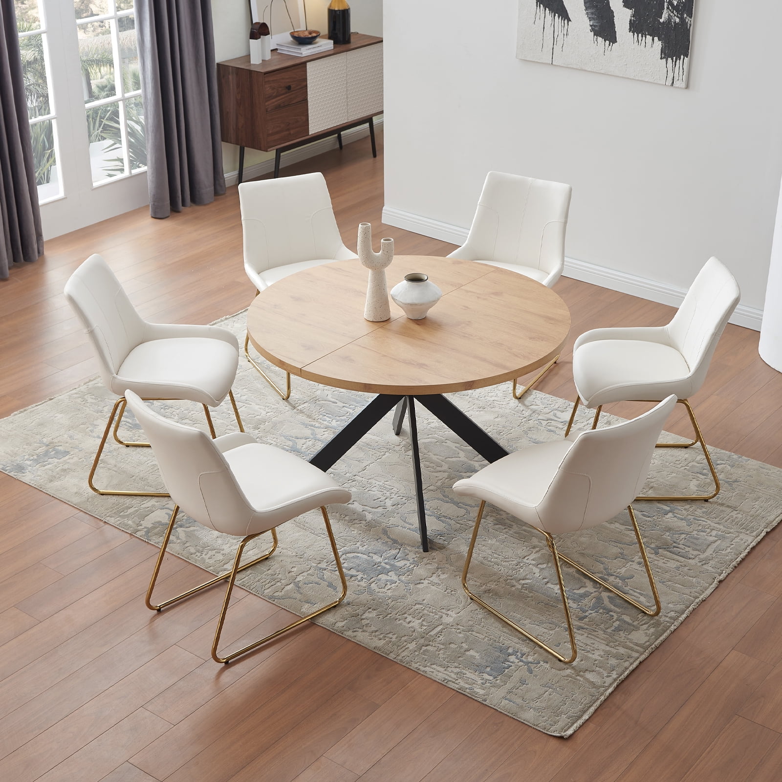 jiexi 46.4" Round Dining Table Set, Mid Century Modern Round Dining ...