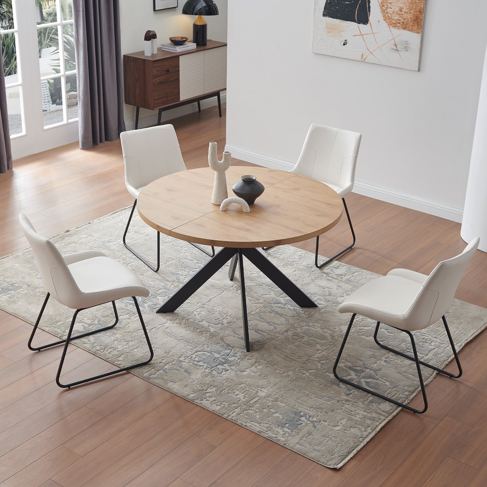 "Jiexi 46.4"" Round Dining Table Set for 4-6, Mid Century Design, w ...