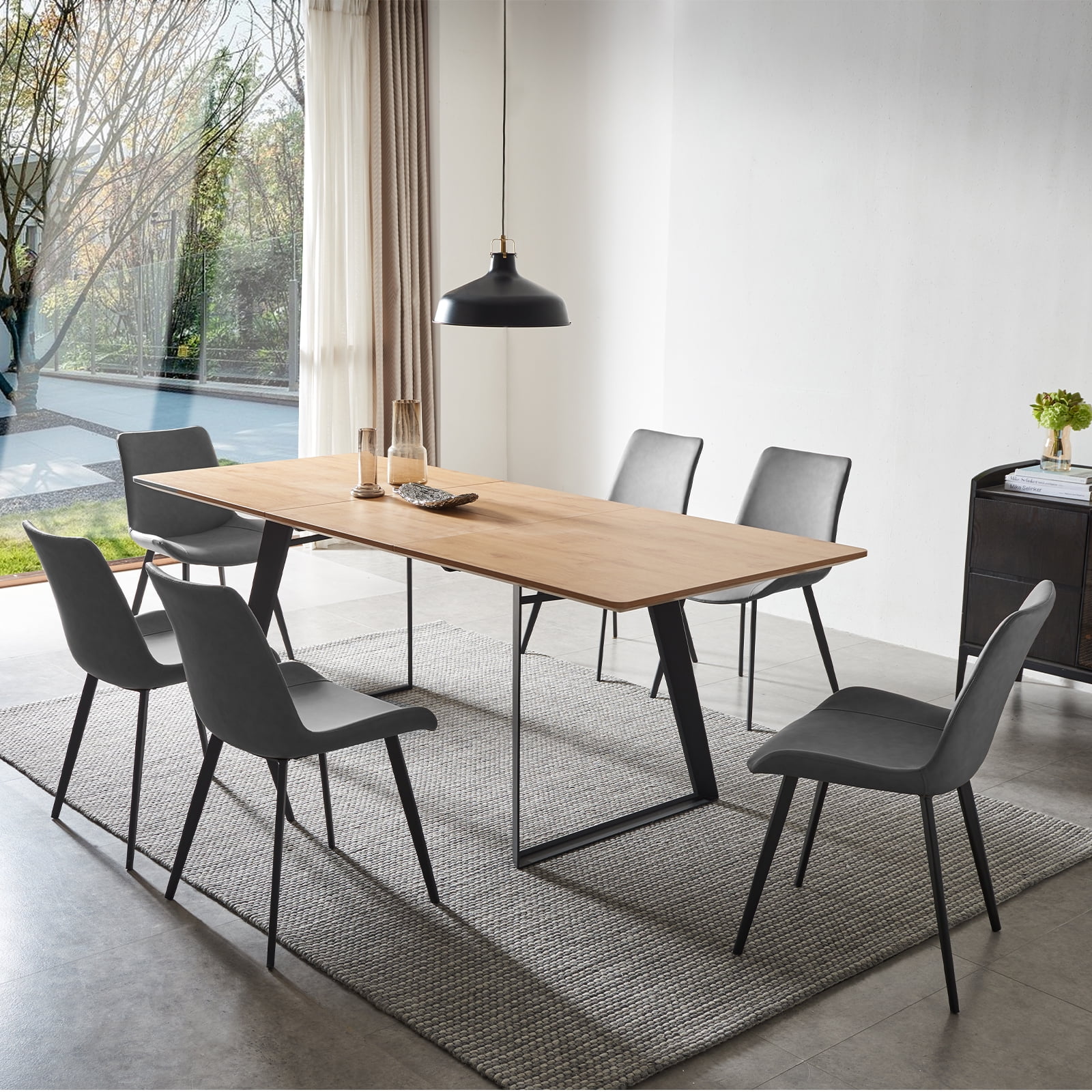 Jiexi 7-Piece Mid-Century Dining Set, Extendable, Space-Saving, Wooden ...