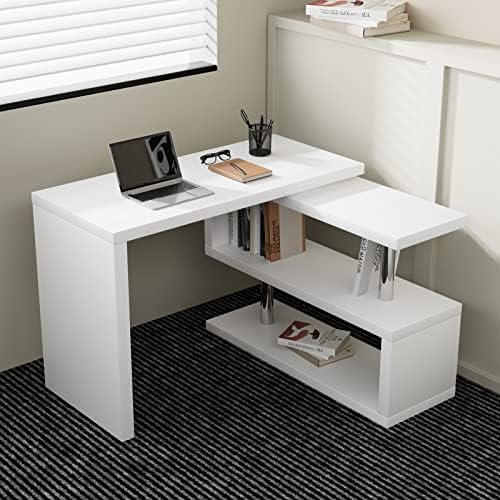 jiexi Rotating L-Shaped White Computer Desk, Home Office Writing Table ...
