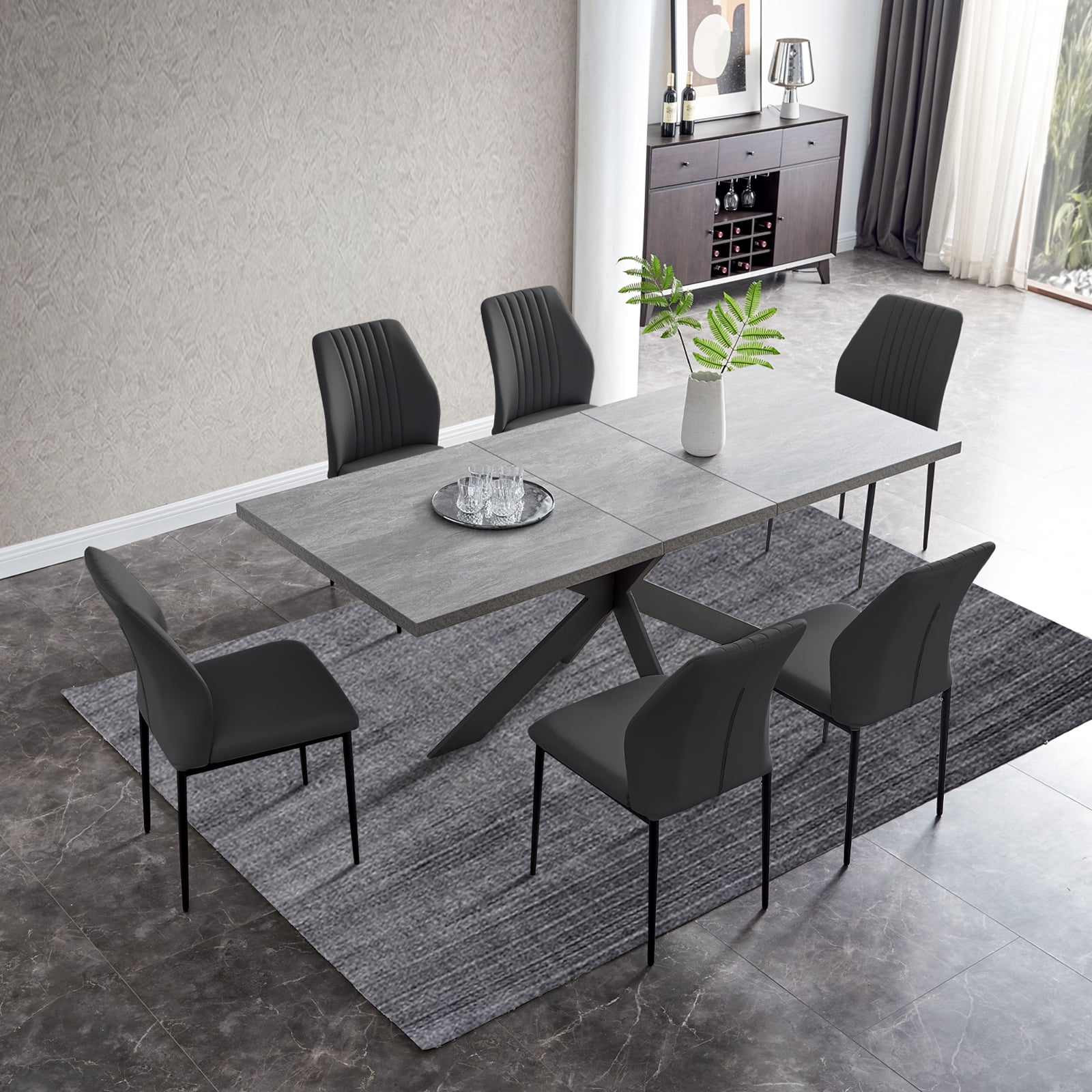 jiexi6 Solid Wood Extendable Dining Table Set for 6-8, Space-Saving ...
