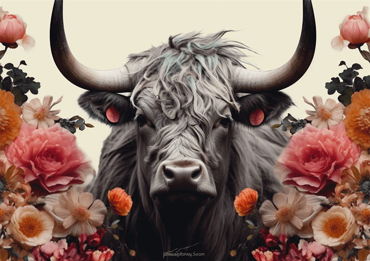 jigsaw Puzzles 1000 pieces for adults High land Cow Floral Bull Cattles ...