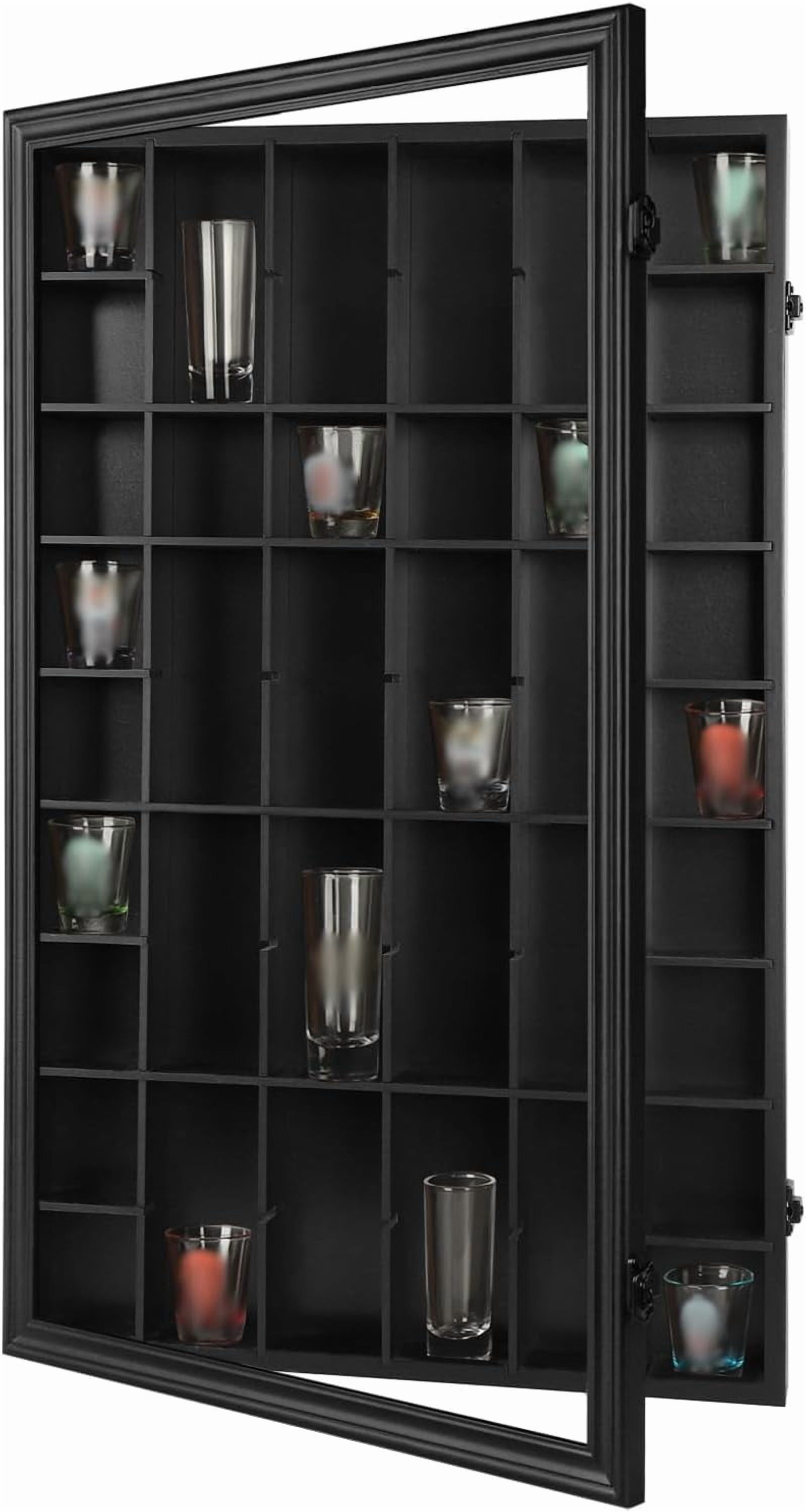 Hltser 34 Shot Glass Display Case Wall Mount Wooden Holder Shelf ...