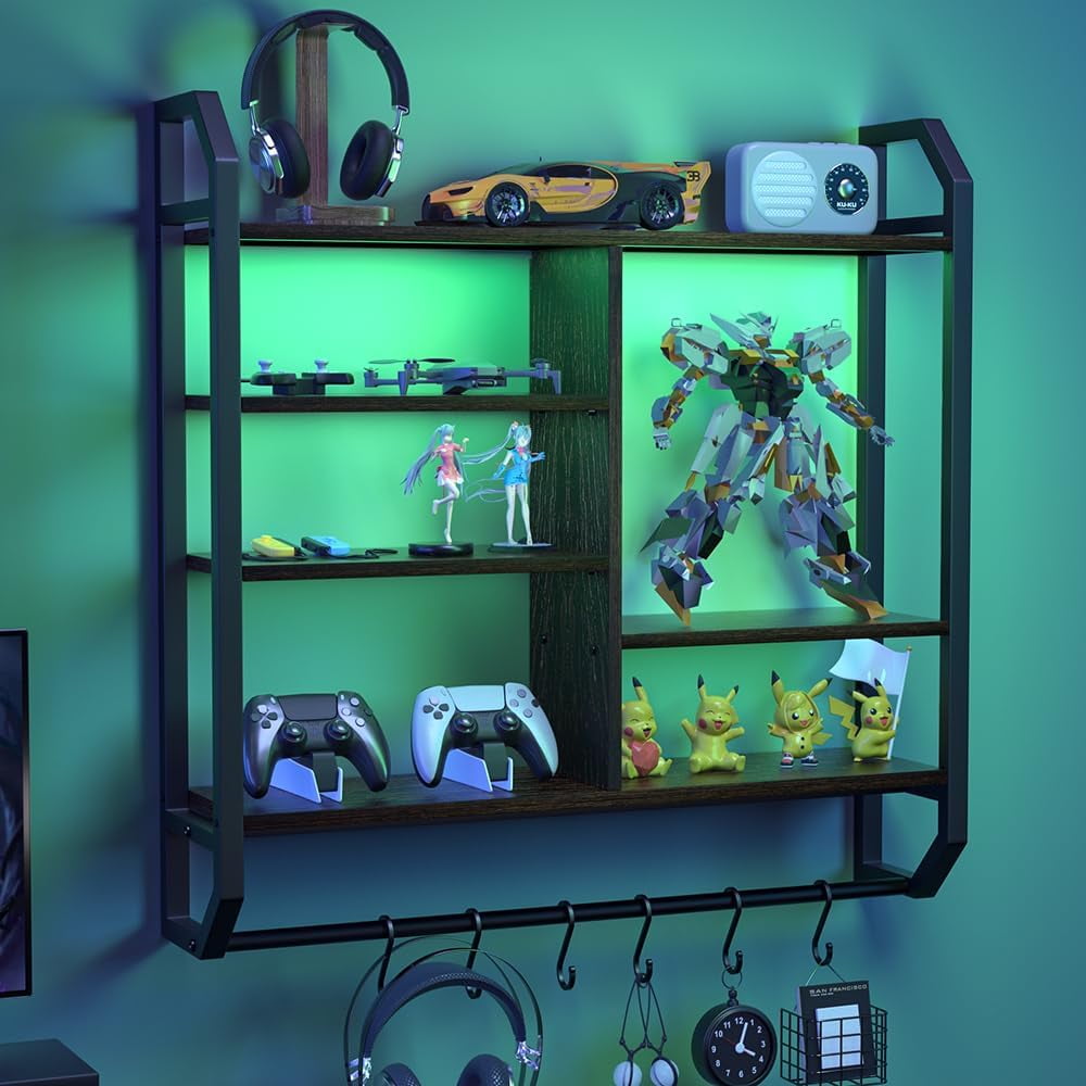 jihuigtd Gaming Floating Shelves Large LED Wall Mounted Display Shelf ...