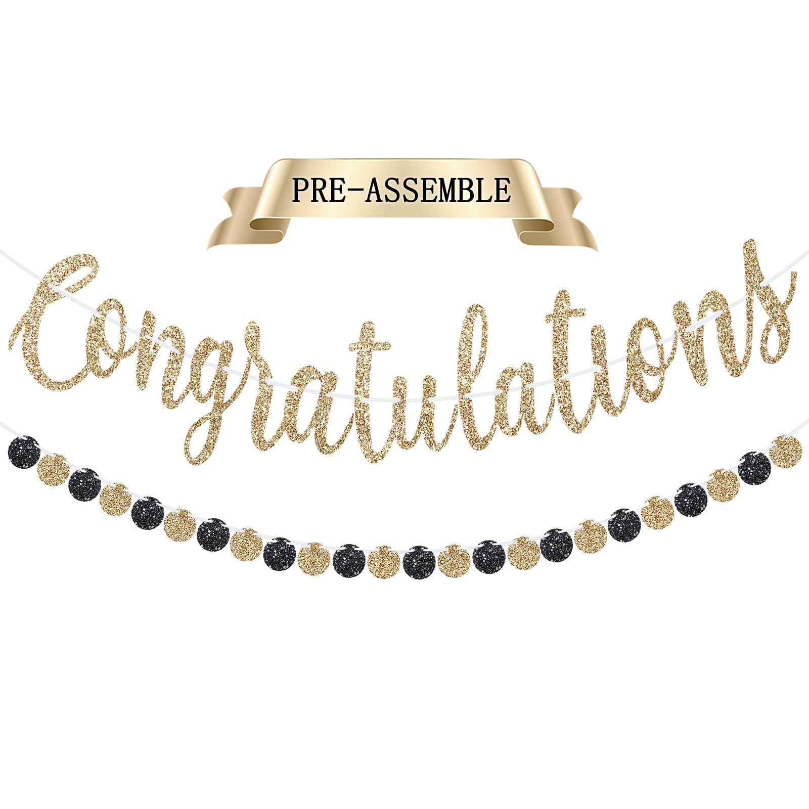 jijAcraft Congratulation Graduation Banner, RRF12 Black Gold Glitter ...