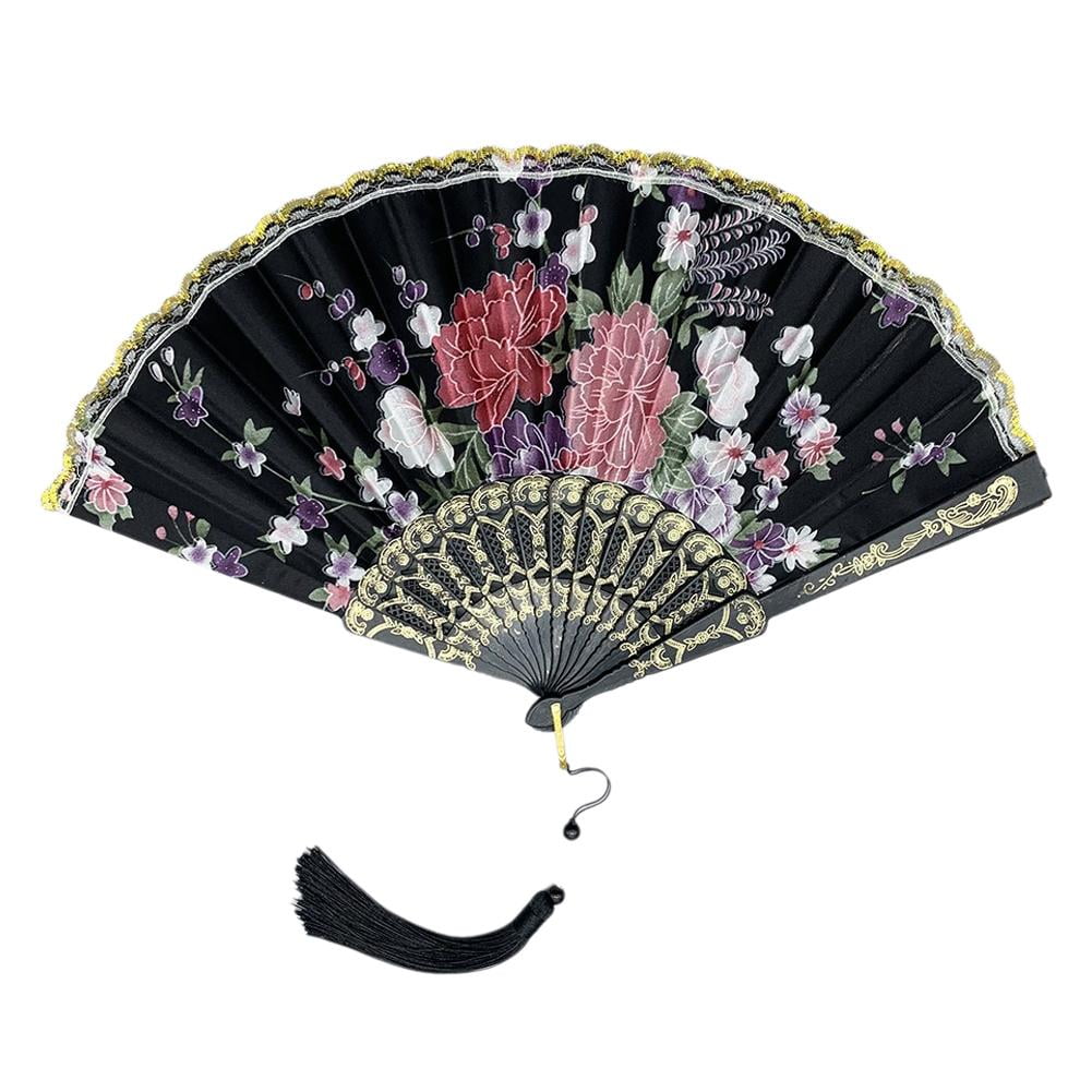 jileijar Folding Fan Chinese Bamboo Vintage Silk Hand Held Dance Gifts ...