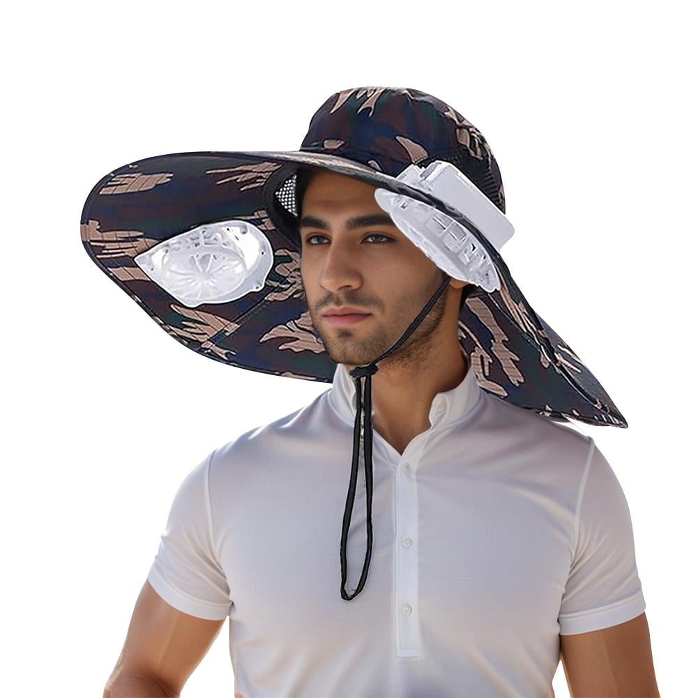 jileijar Solar Fan Hat, Wide Brim Solar Fan Outdoor Fishing Hat, Solar ...