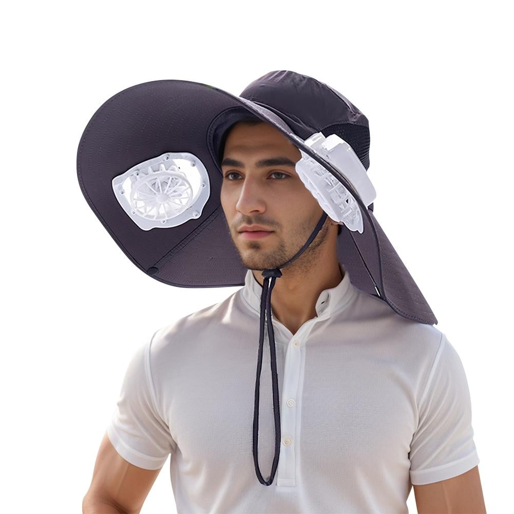 jileijar Solar Fan Hat, Wide Brim Solar Fan Outdoor Fishing Hat, Solar ...