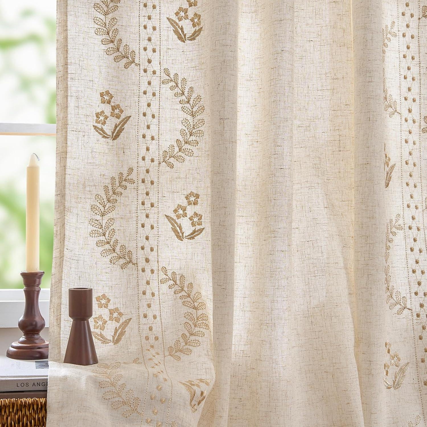 jinchan Belrose Lined Linen Blend Curtains Boho Floral Curtains for ...