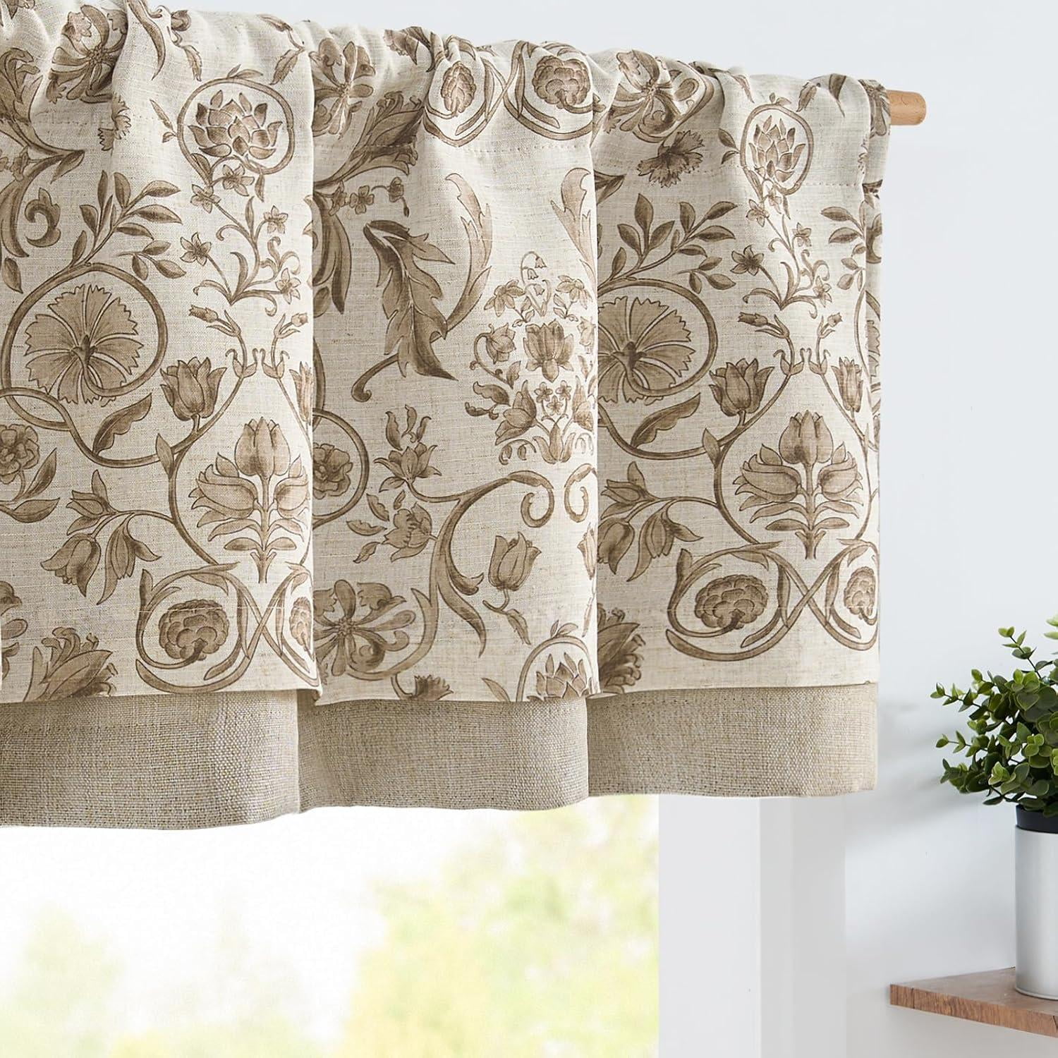 jinchan Double Layer Linen Valance Kitchen Curtain for Windows 16 Inch ...