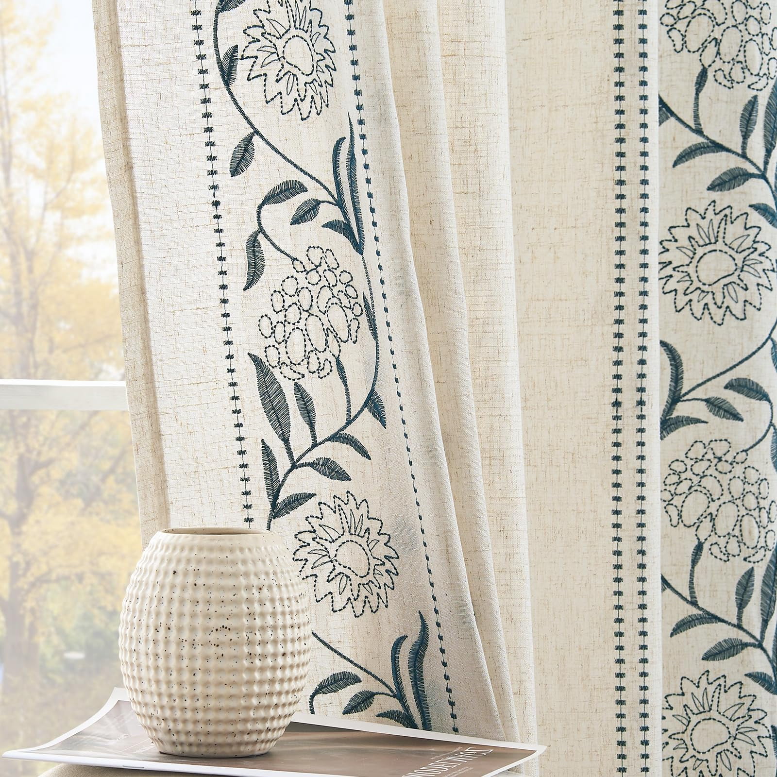 jinchan Linen Curtains 96 inches Long for Bedroom Linen Blended ...