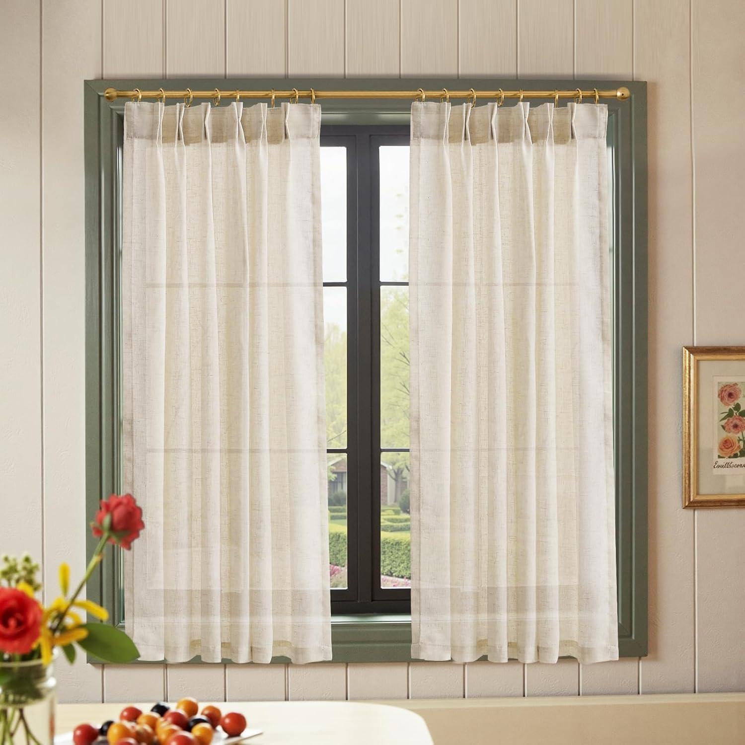 jinchan Pinch Pleated Linen Blend Curtains 54 Inch 2 Panels Light ...
