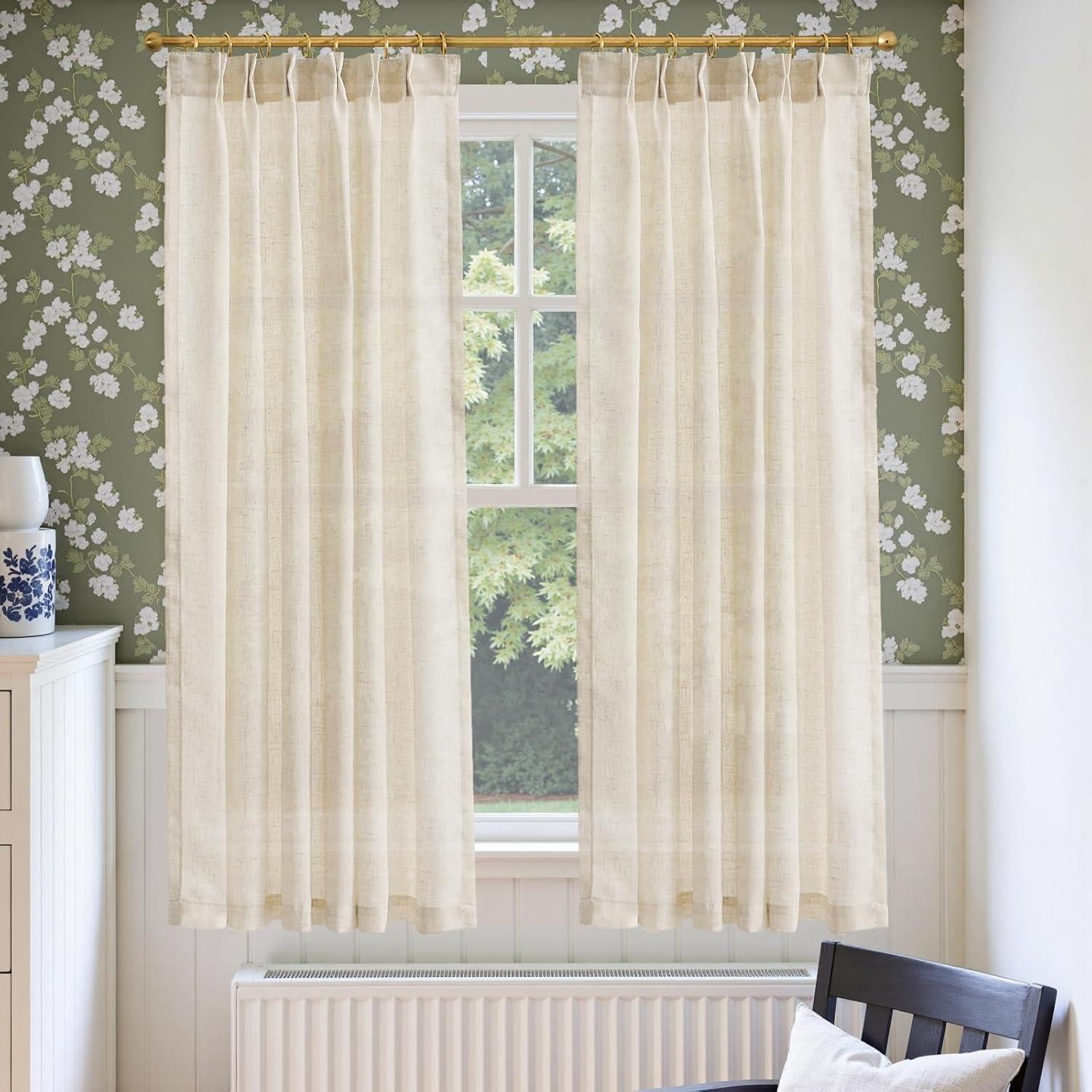 jinchan Pinch Pleated Linen Blend Curtains 63 Inch 2 Panels Light ...