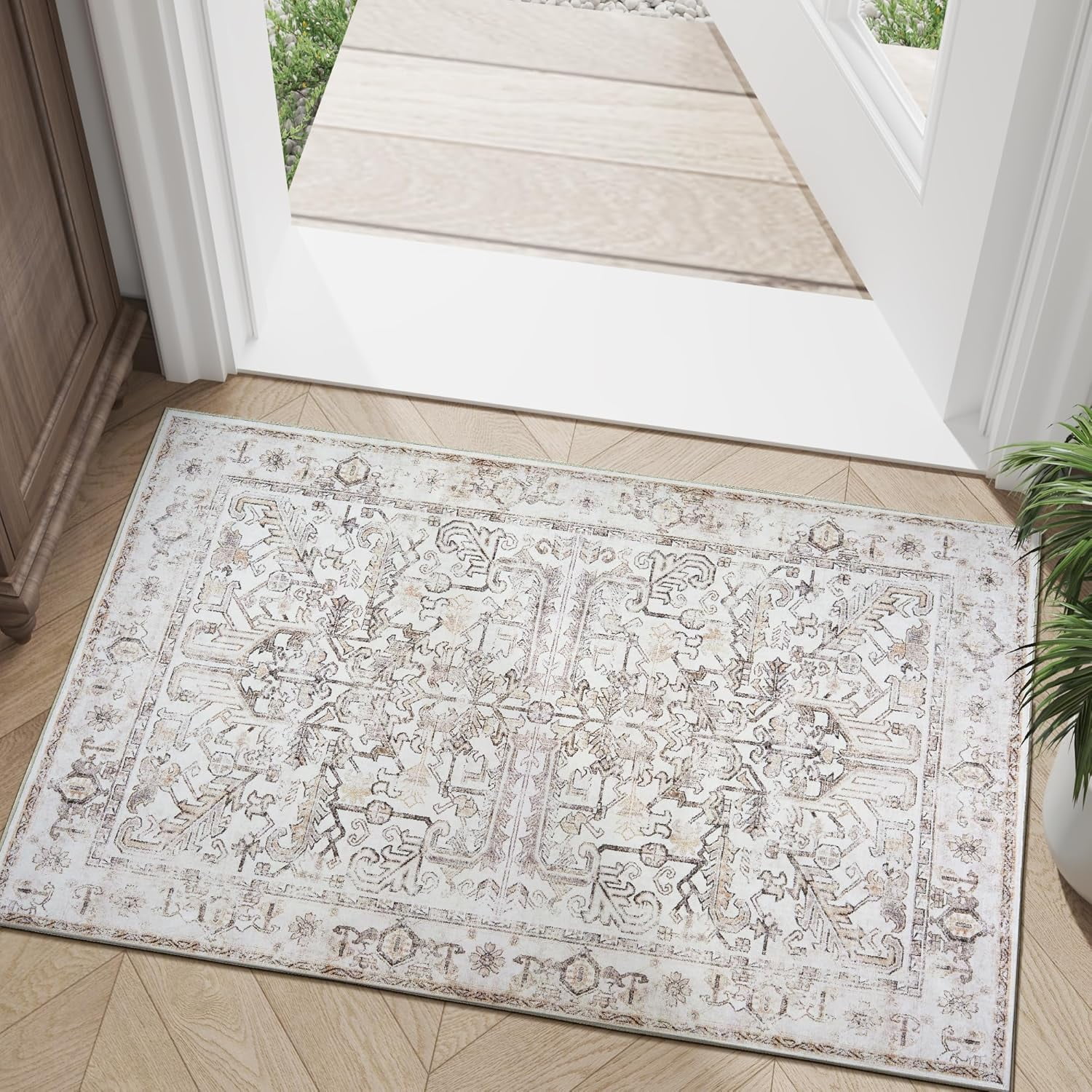 jinchan Round Rug 6ft Vintage Machine Washable Area Rug Kitchen Indoor ...