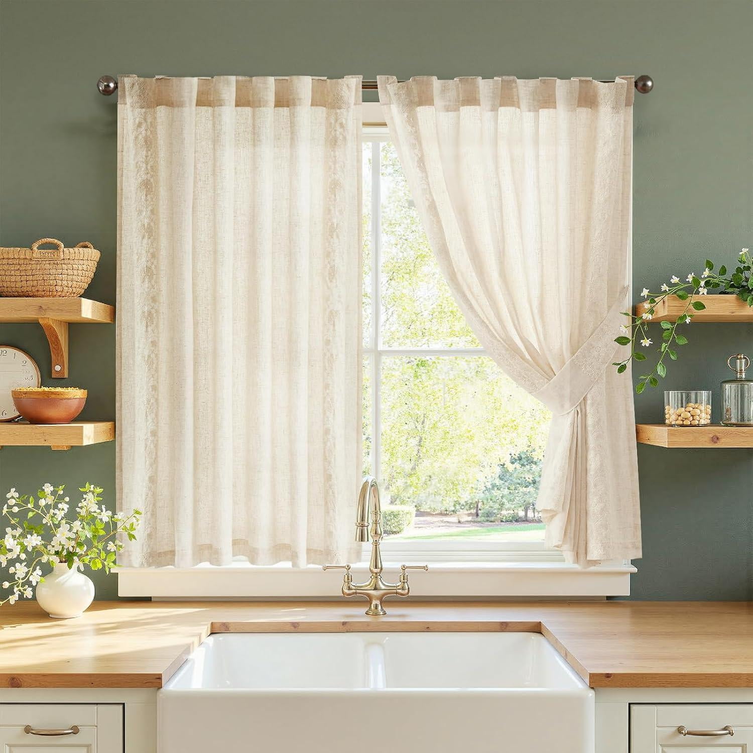 jinchan Small Window Curtains 45 Inch Length Linen Cafe Curtains for ...