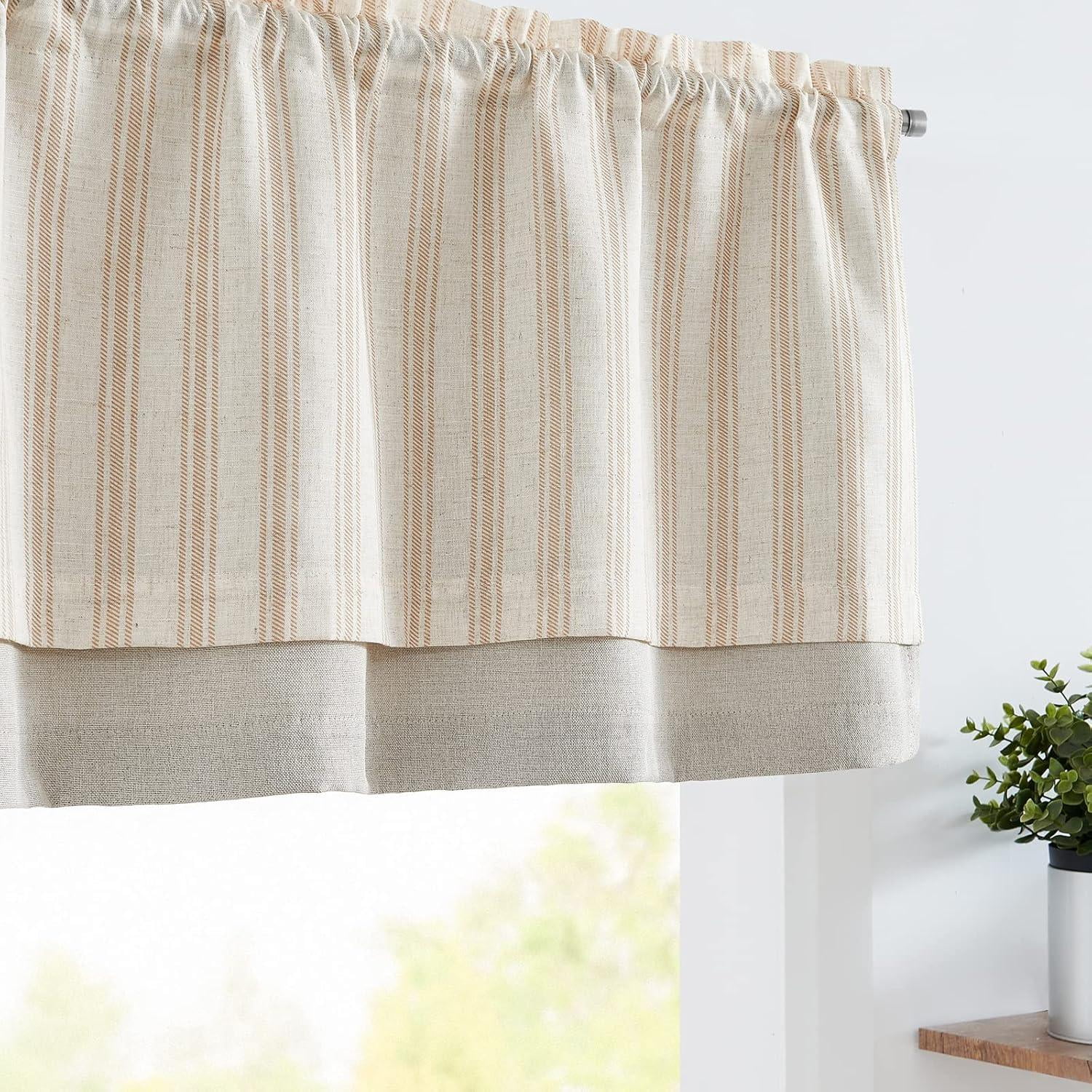 jinchan Striped Linen Valance Curtain Blackout Double Layer Valance for ...