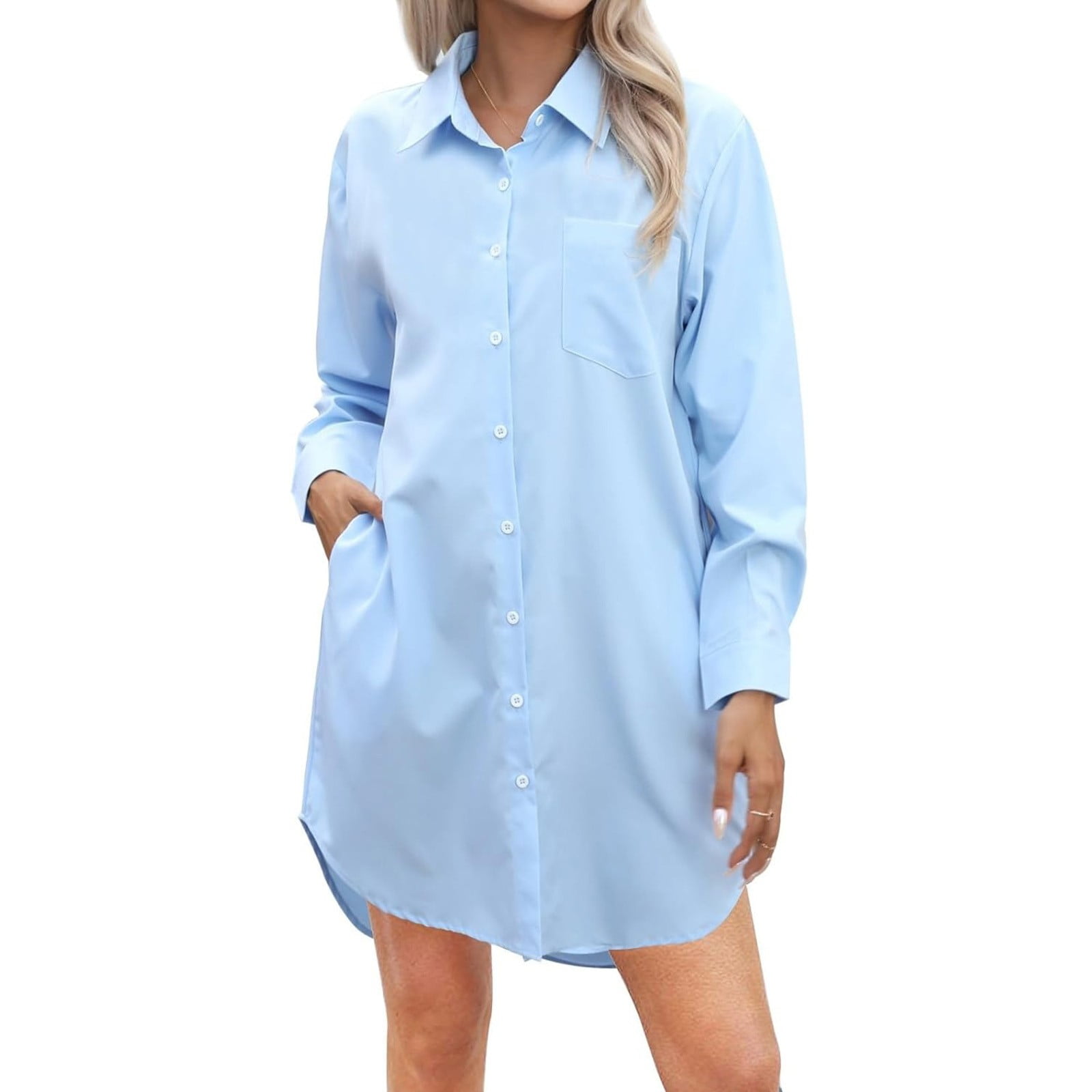 jinghuiyue Women's Button Down Shirt Dresses Long Sleeve Oversize Blouse Casual Long Shirts with ...