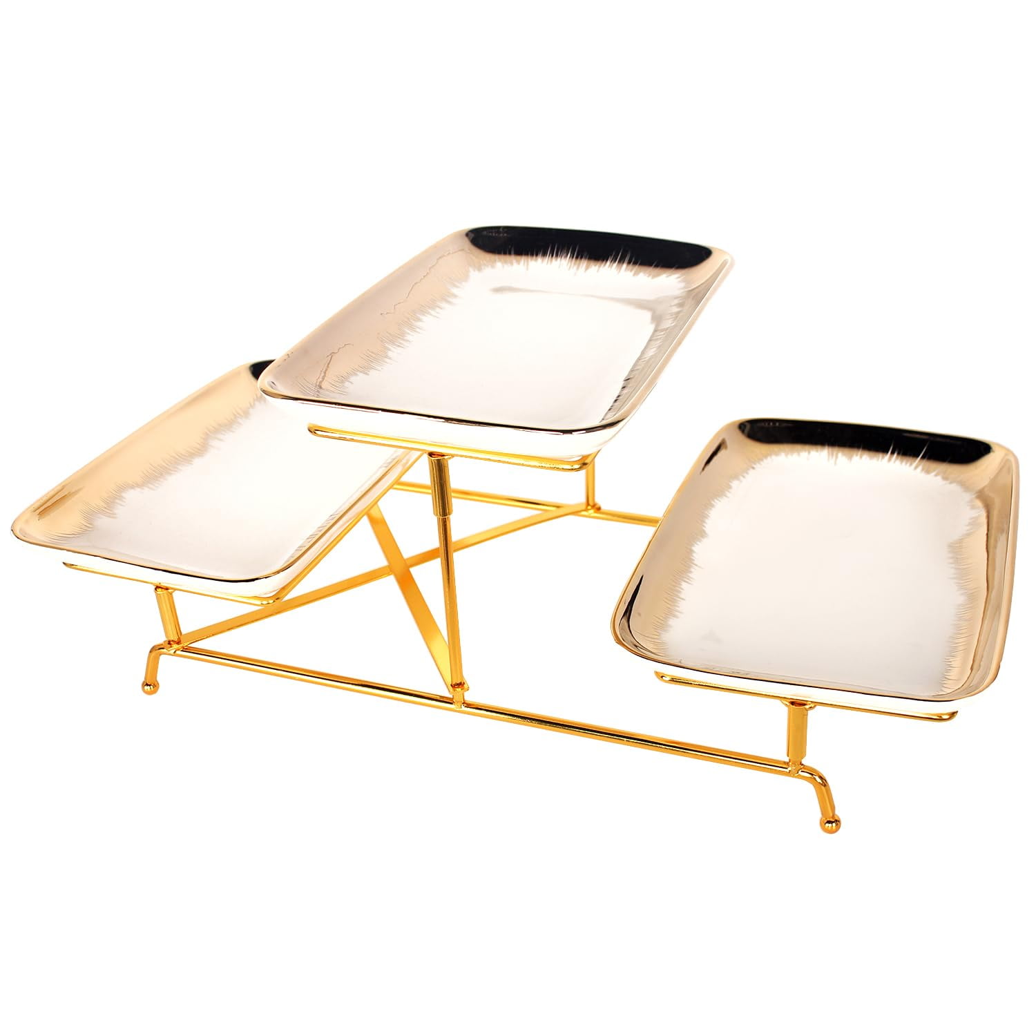 jinsongdafa 3-Tiered Serving Rack with Ceramic Tray, Foldable Gold ...