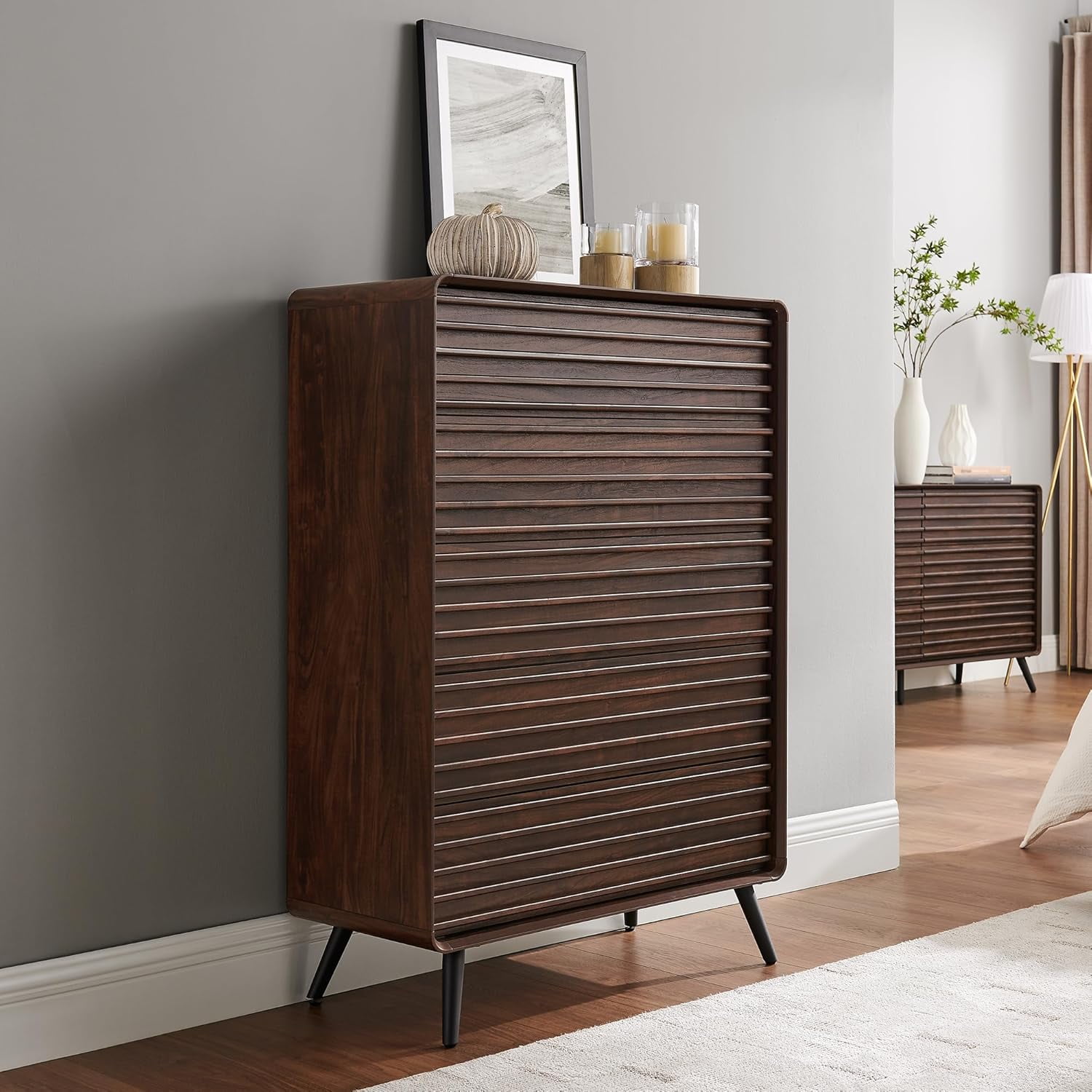 jiok 6 Drawers Dresser for Bedroom, 54'' Wide Mid Century Modern Wood ...