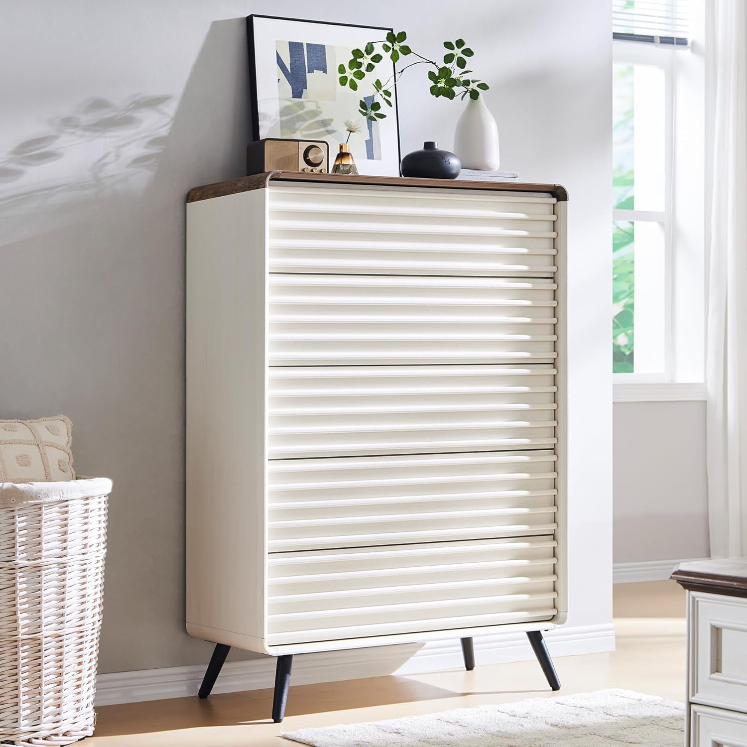 jiok 6 Drawers Dresser for Bedroom, 54'' Wide Mid Century Modern Wood ...