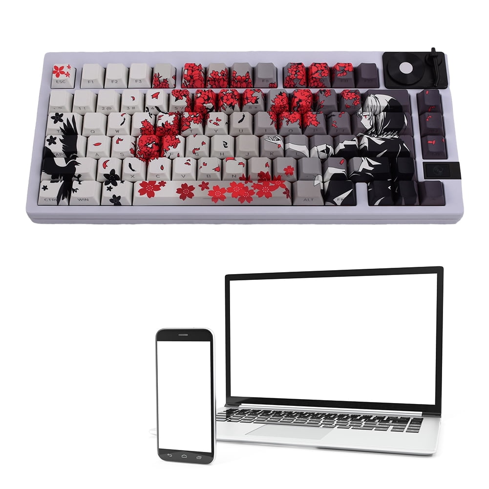 jixopn 129 Key Raven Sakura Keycap Set Therimal Sublimation Keycaps PBT ...