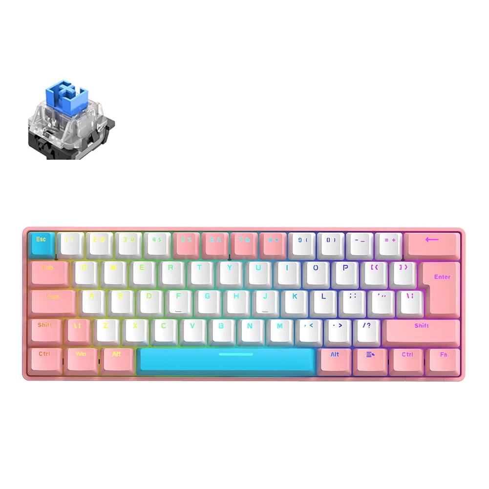 jixopn 62 Keys Wired Mechanical Gamer Keyboard for Deskop Laptop (Pink ...