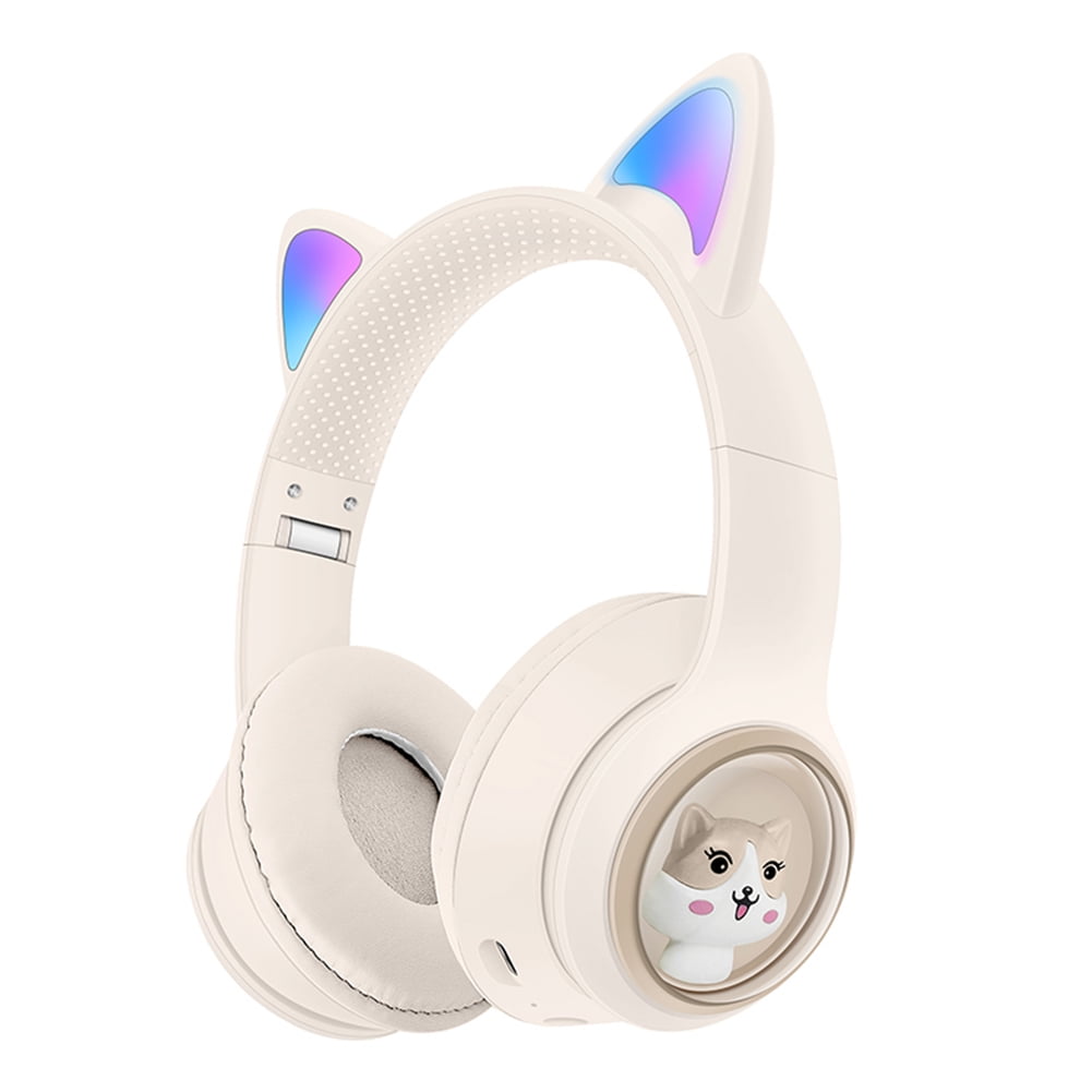 jixopn Cute Cat Ears Earphones RGB Light Bluetooth-Compatible 5.3 EDR ...