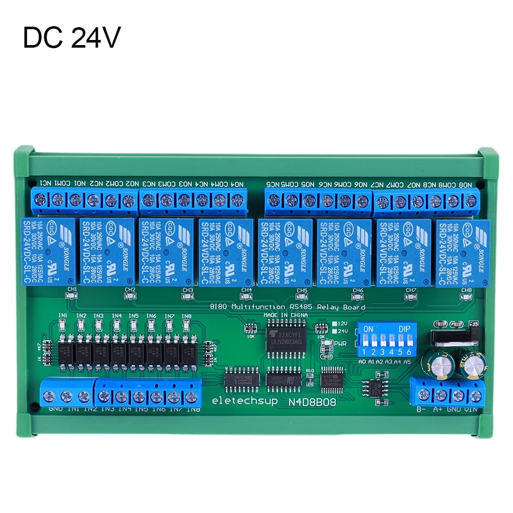 Jixopn Dc 12v 24v 8ch Isolated Input 8ch Output Uart Rs485 Relay Module Din35 C45 Rail Modbus