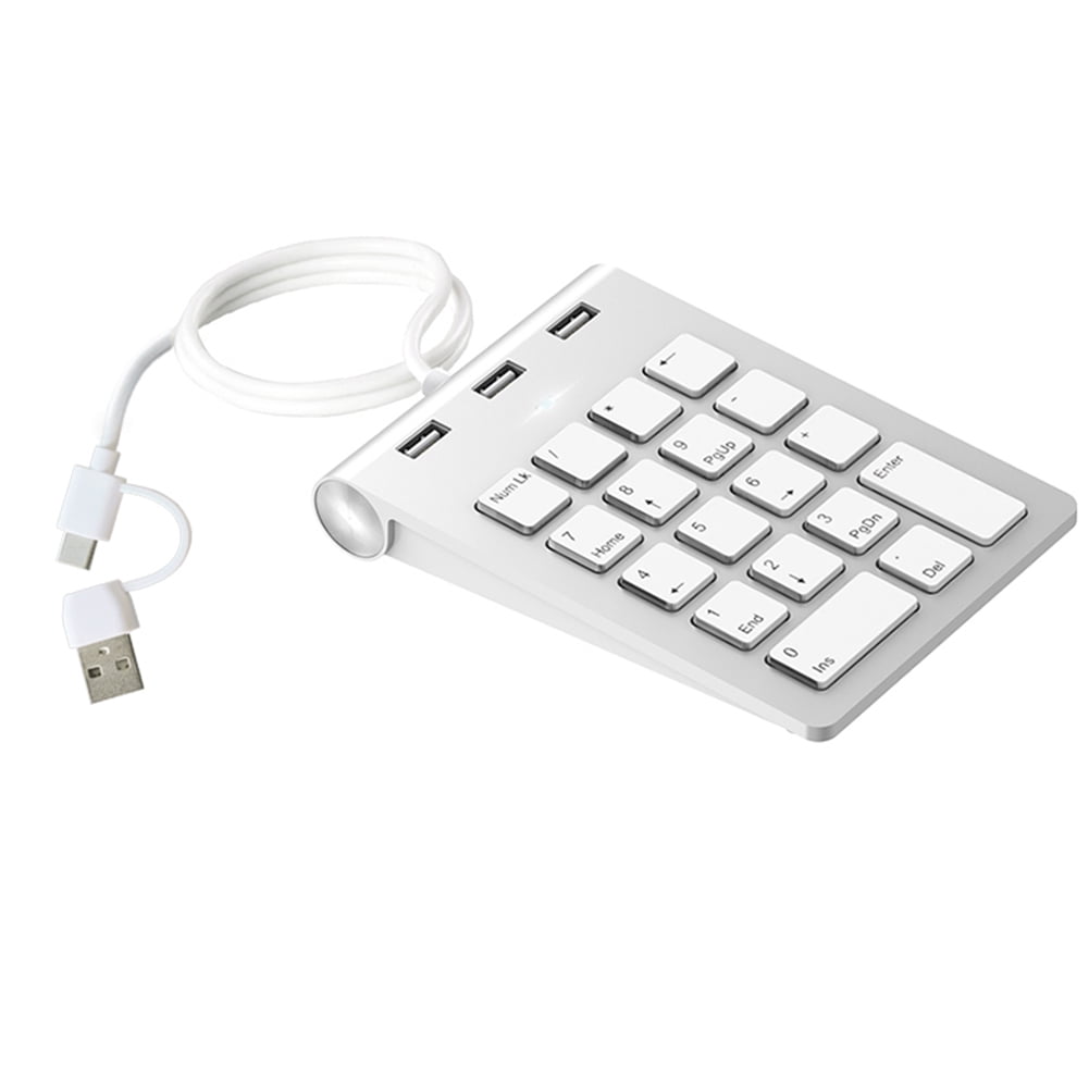 jixopn USB & Type C Wired Mini Numeric Keypad with 3 USB2.0 Port Hub 18 ...