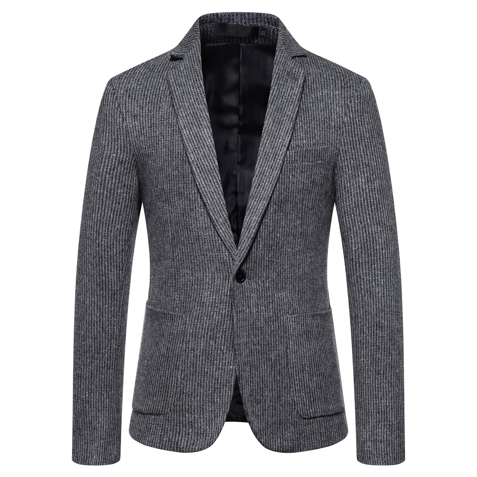jjayotai Mens Tops Clearance Men's Herringbone Tweed Blazer Suit Notch ...