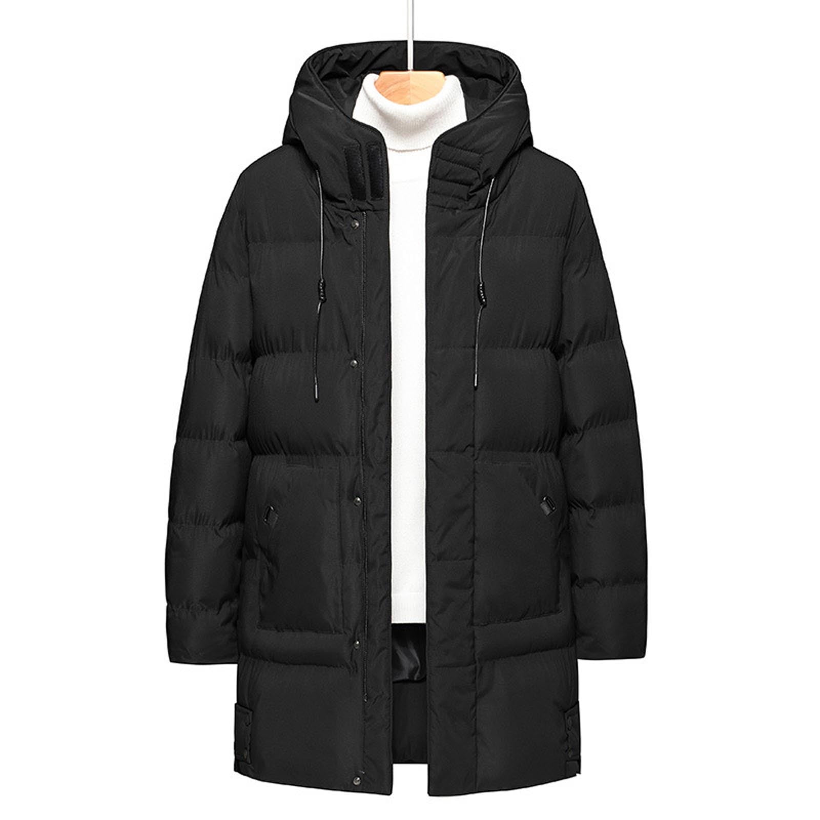 Jjayotai Mens Tops Clearance Mens Long Winter Coat Hooded Warm Quilted
