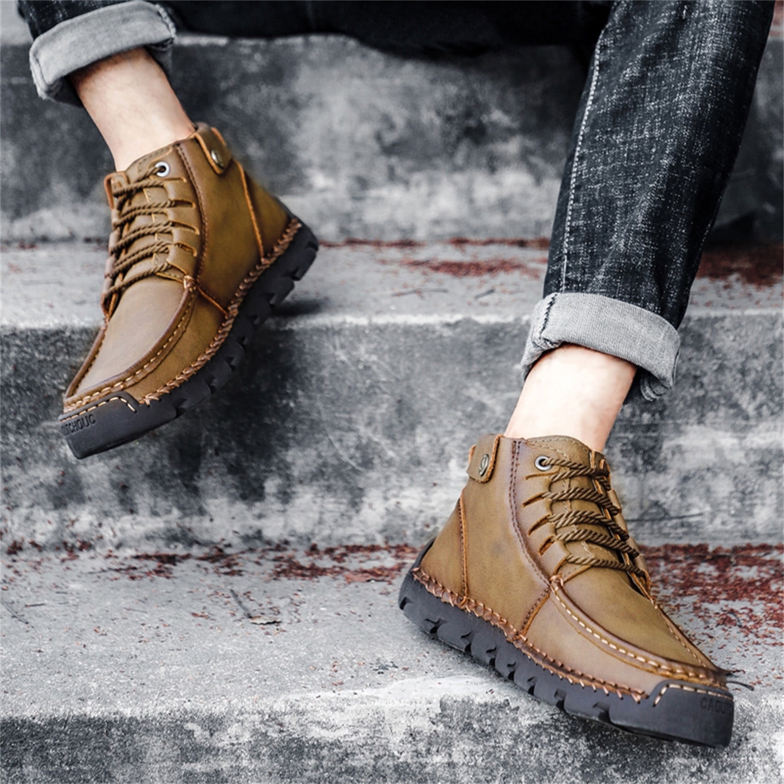 jjayotai Shoes for Men Men'S Casual Shoes High-Top Leather Shoes Trendy ...