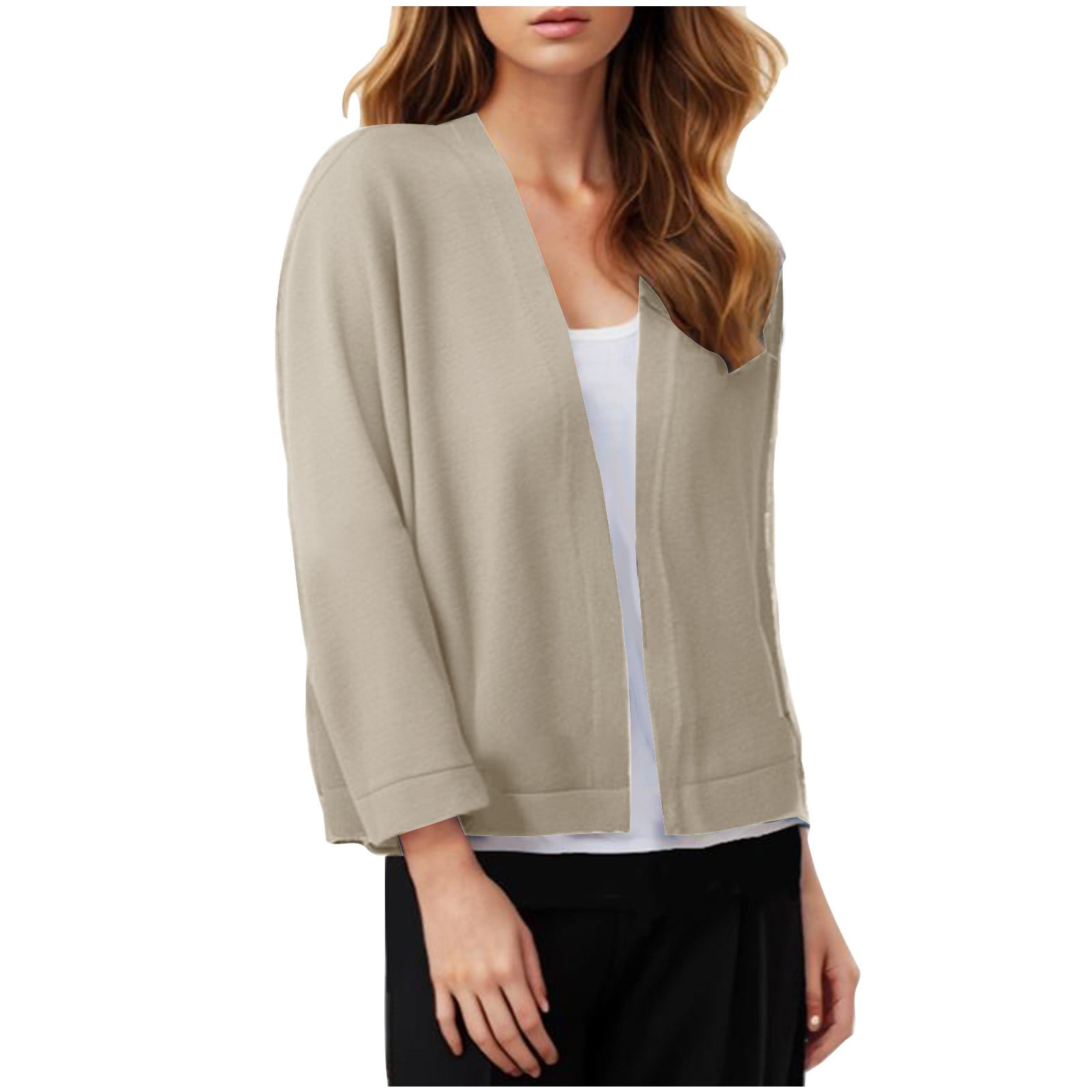 jjayotai Women's 3/4 Sleeve Cropped Cardigan, Lightweight Open Front ...