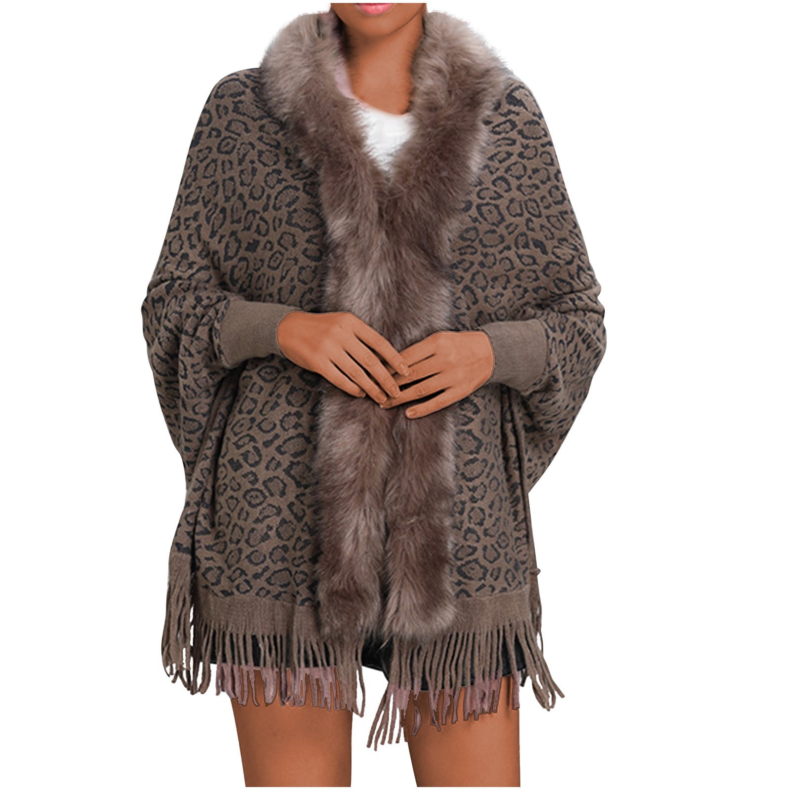 jjayotai Women's Leopard Print Cardigan, Open Front Fluffy Fringed ...