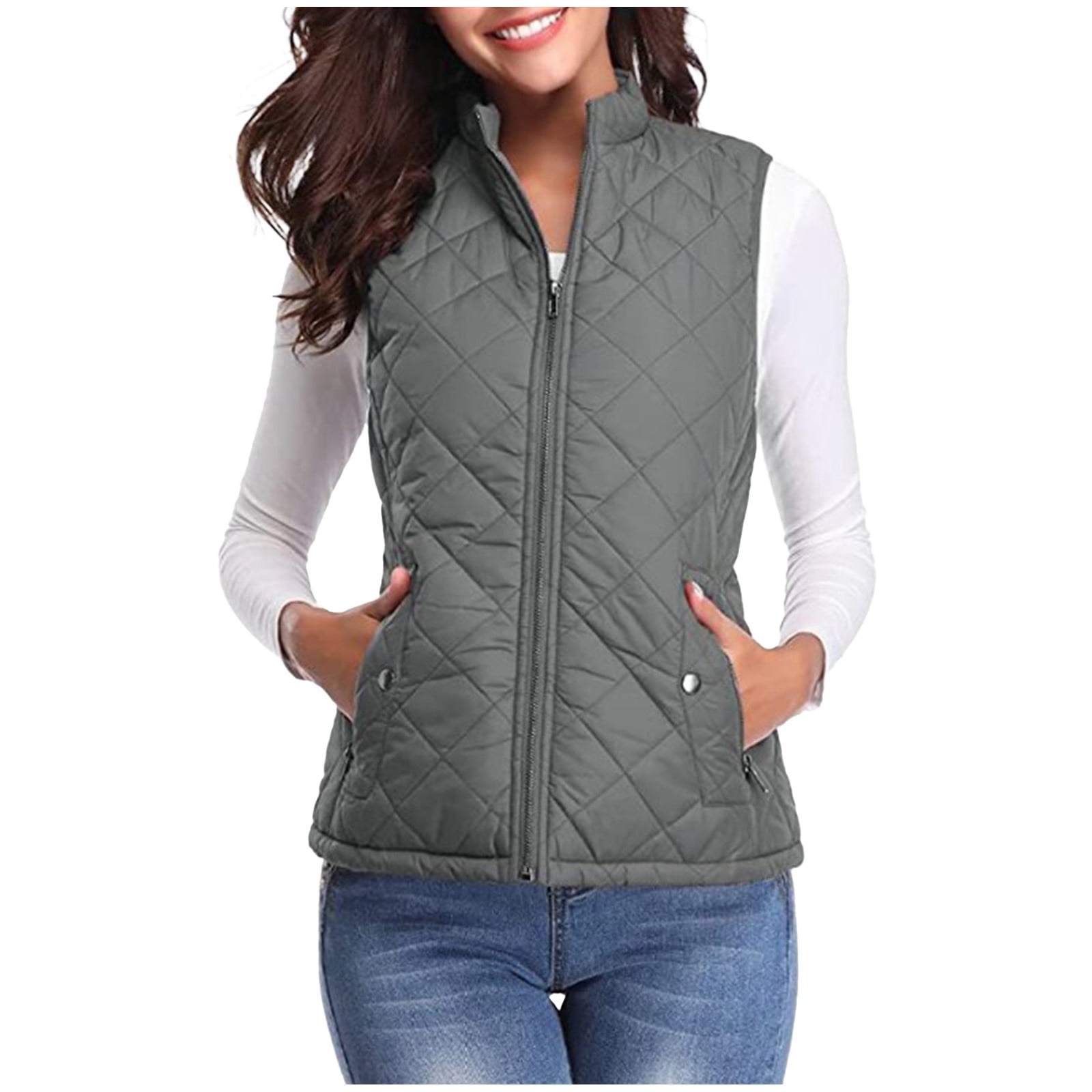 jjayotai Womens Coat Clearance Fashion Womens Quilted Vest Stand Collar ...