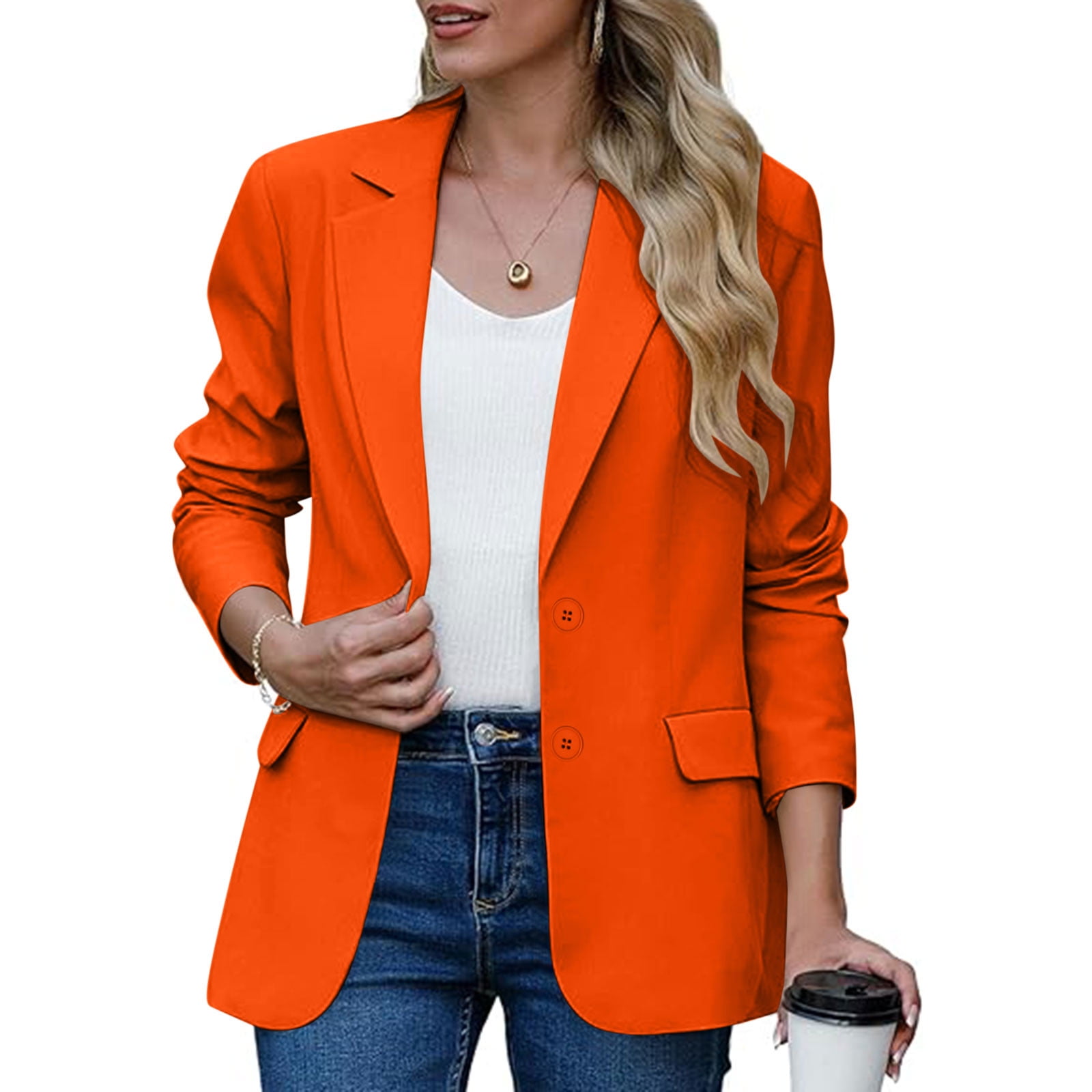 jjayotai Womens Padded Shoulder Blazer, Fall Button Open Front Business ...