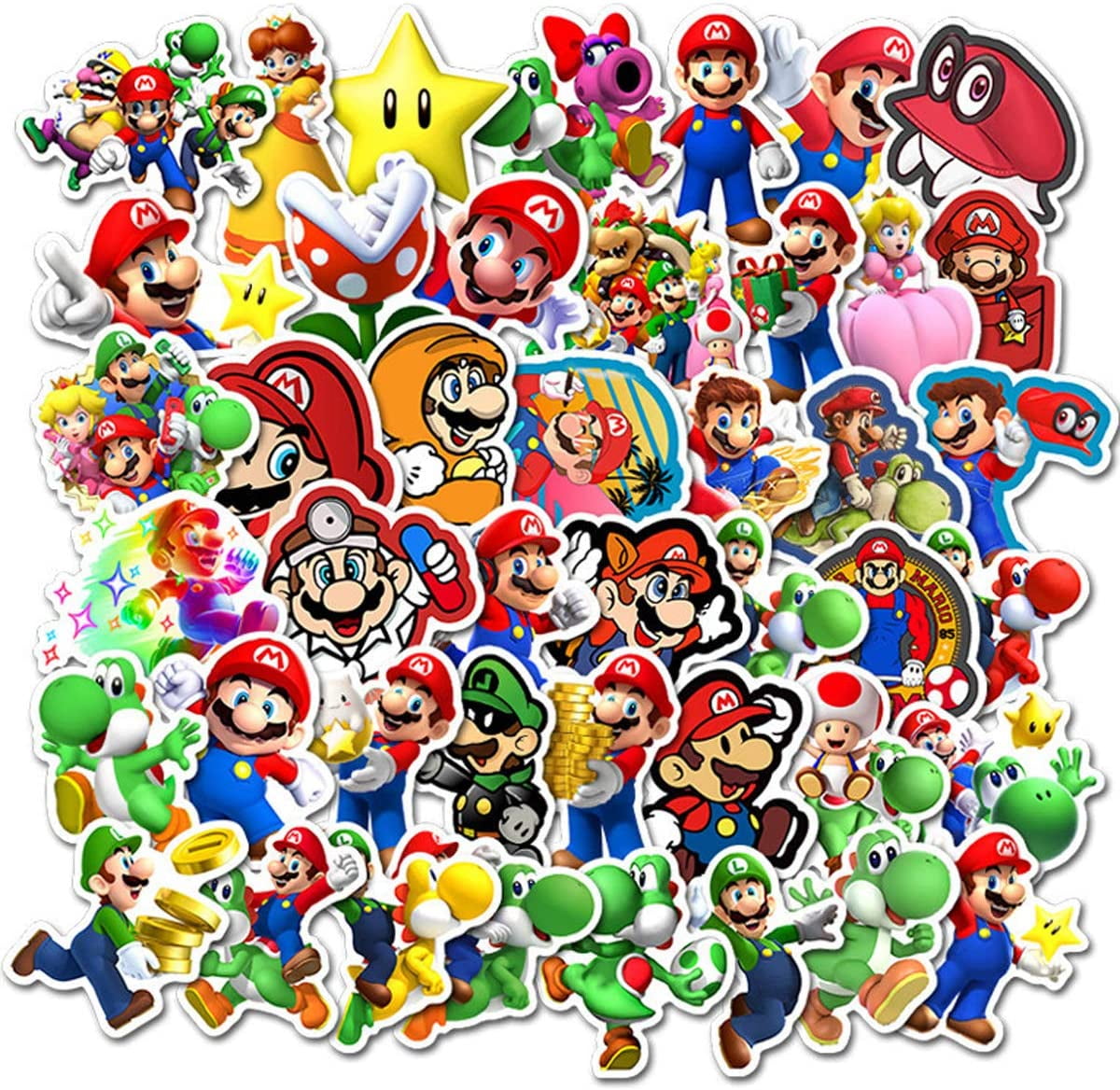 jjlin Super Mario Bros Stickers for Water Bottles 50 Pack Cute ...